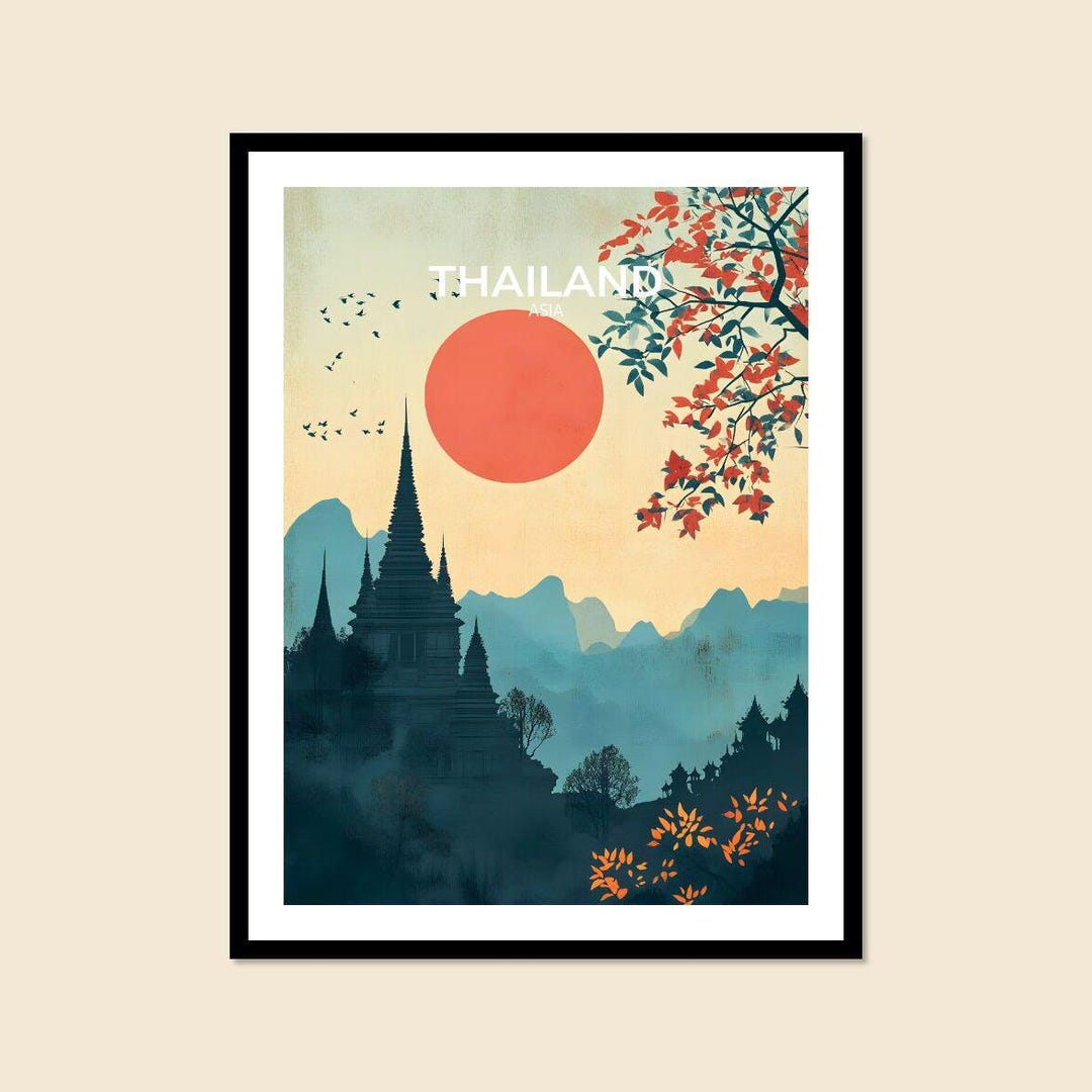 Thailand Vintage Travel Poster, Bangkok Wall Art, Home Décor, Thailand ...