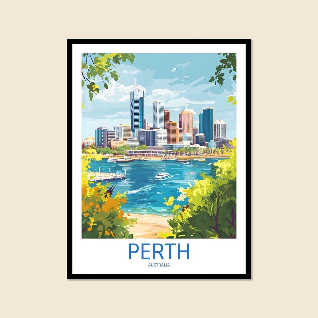 Perth Australia Vintage Travel Poster, Perth Wall Art Home Décor, Perth ...