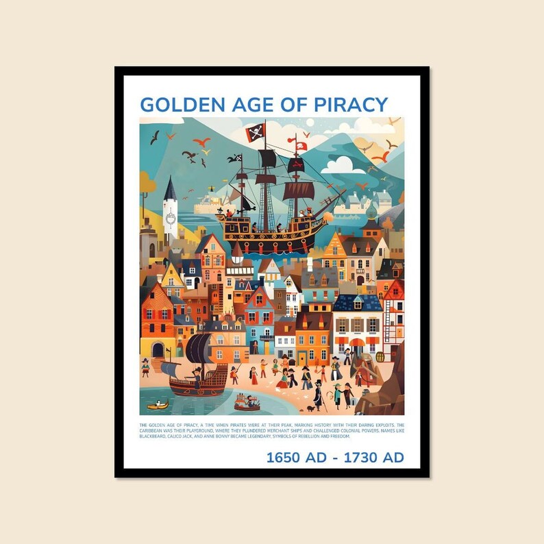 Golden Age of Piracy Historical Poster, Pirate Era Wall Art, Nautical ...