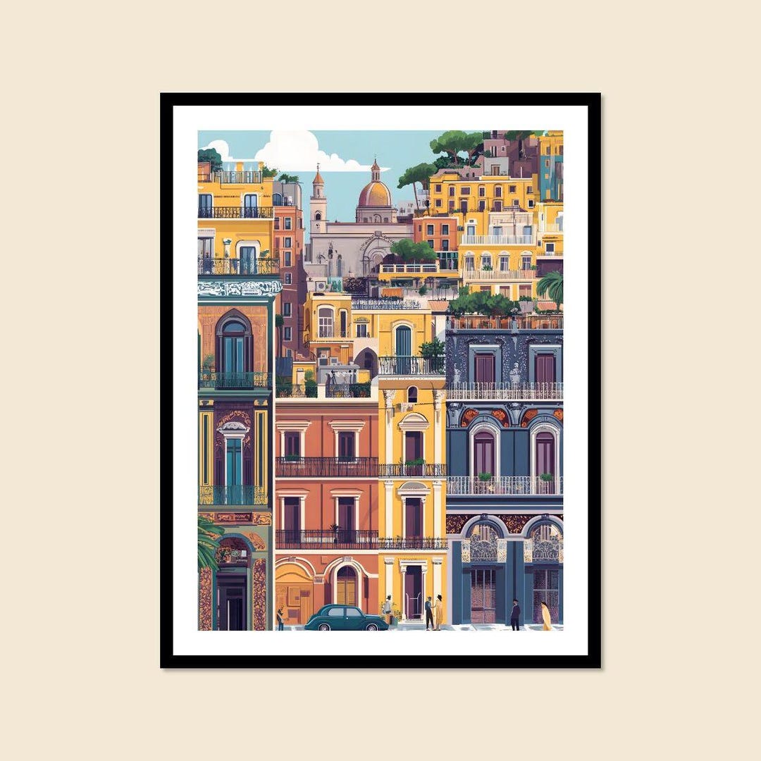Naples Vintage Travel Illustration Poster, Naples Wall Art Home Décor ...