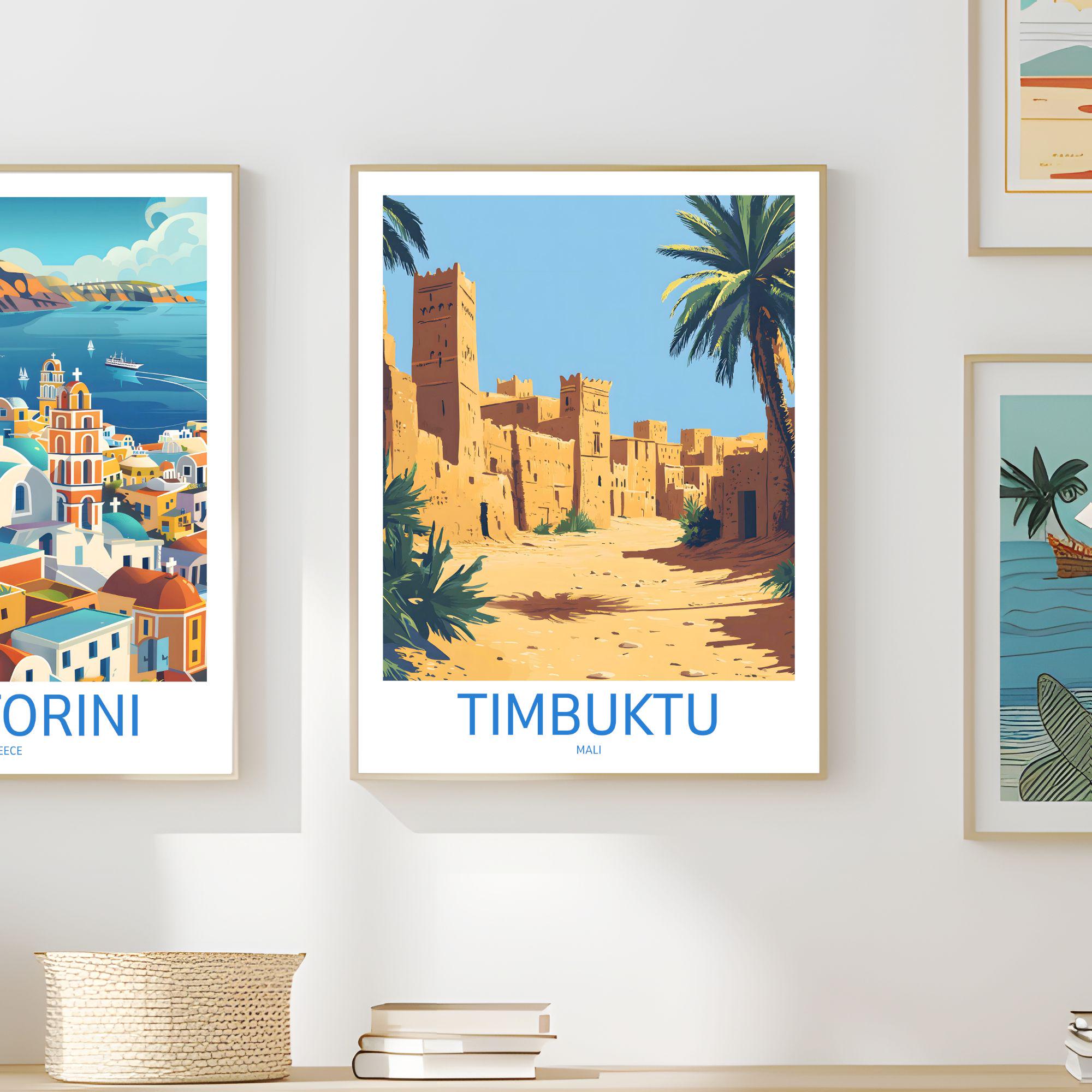 Timbuktu Vintage Travel Illustration Poster, Timbuktu Wall Art, Home ...