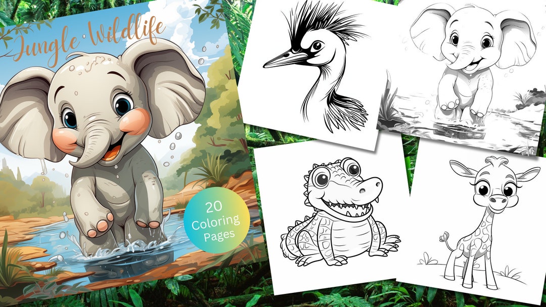 Jungle Wildlife Coloring Pages for Kids, 20 Coloring Pages, Coloring ...