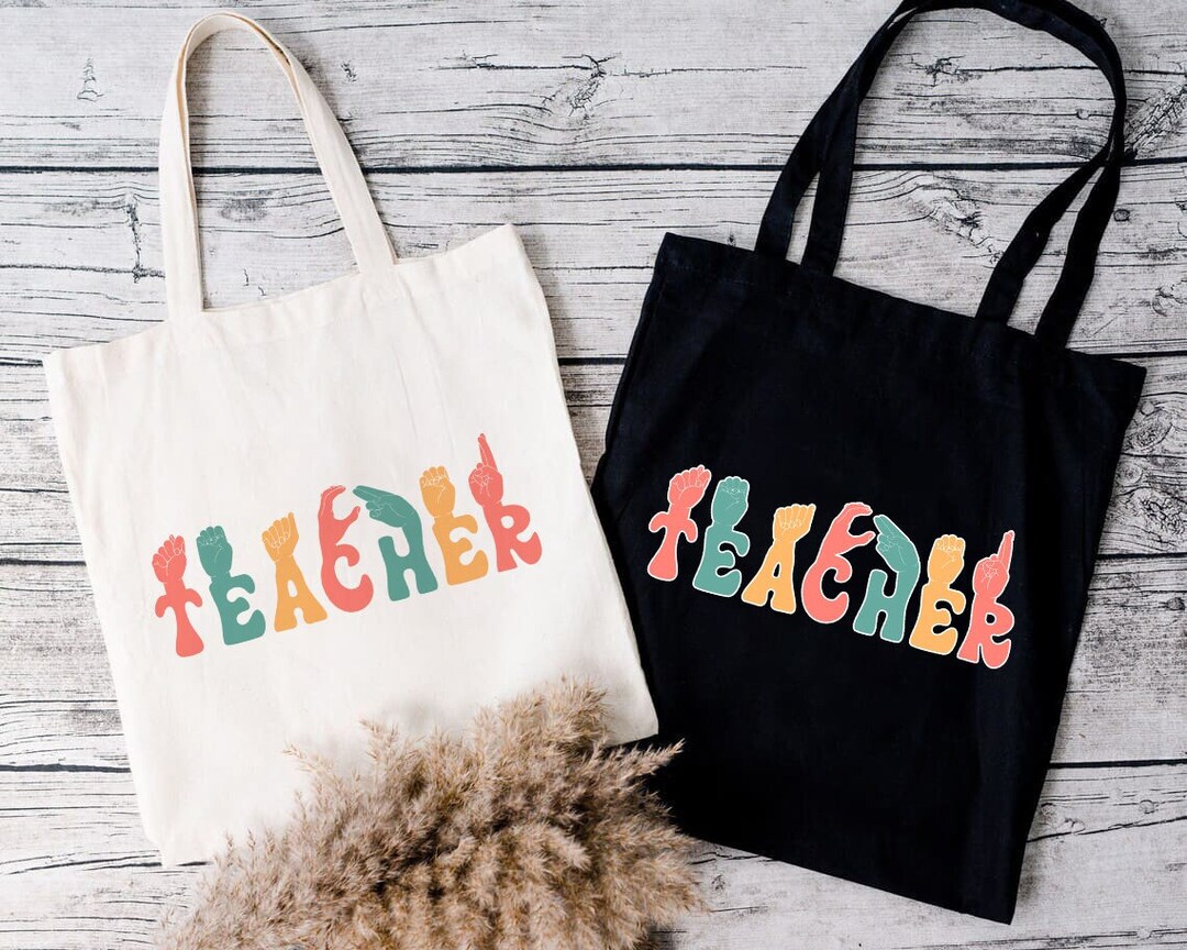 ASL Teacher Canvas Tote Bag, Sign Language Teaching Tote Bag, ASL ...