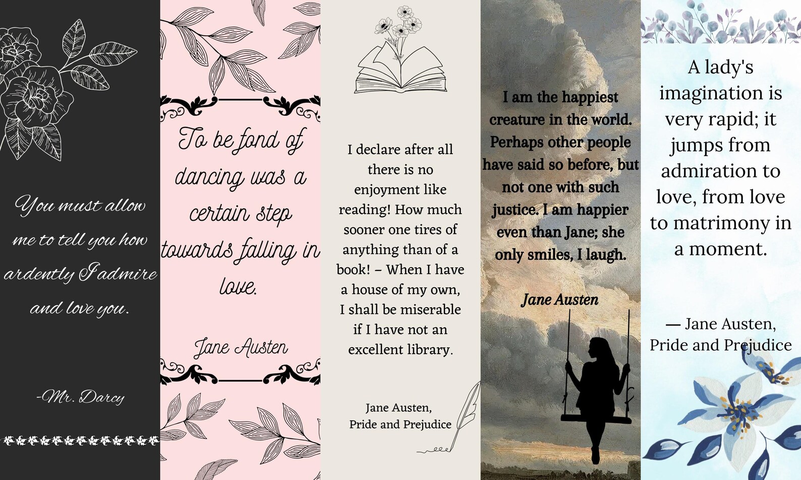 Pride and Prejudice Bookmarks, Bookmark Set, Bookstagram, Digital ...