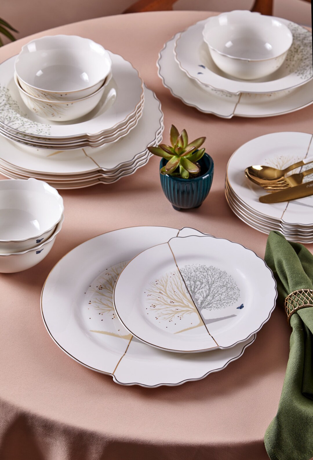 Tree Design Authentic Dining Set 24pcs Porcelain Dinnerware Hand Wash ...