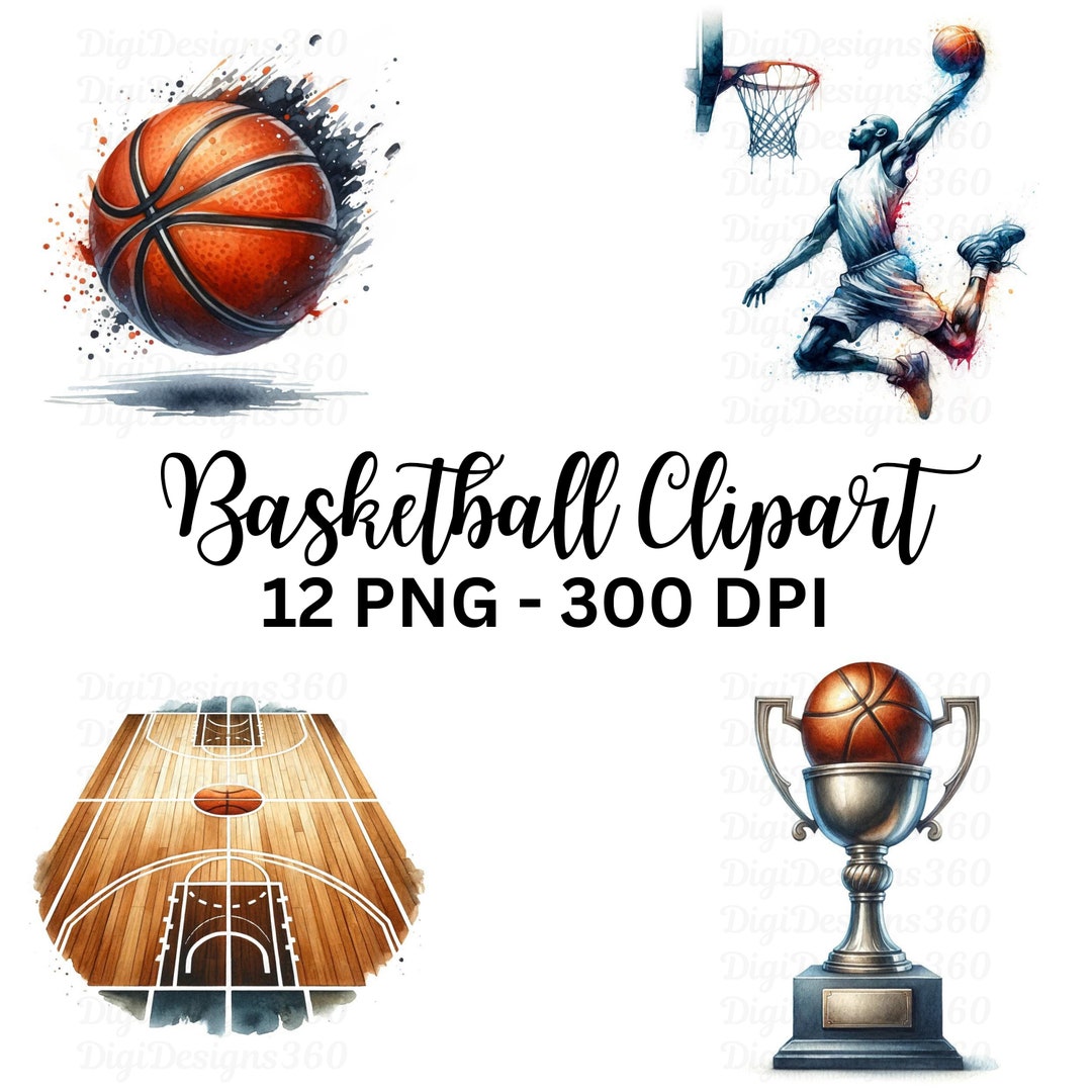 Watercolor Basketball Clipart – 12 PNG Sports Graphics (digital ...