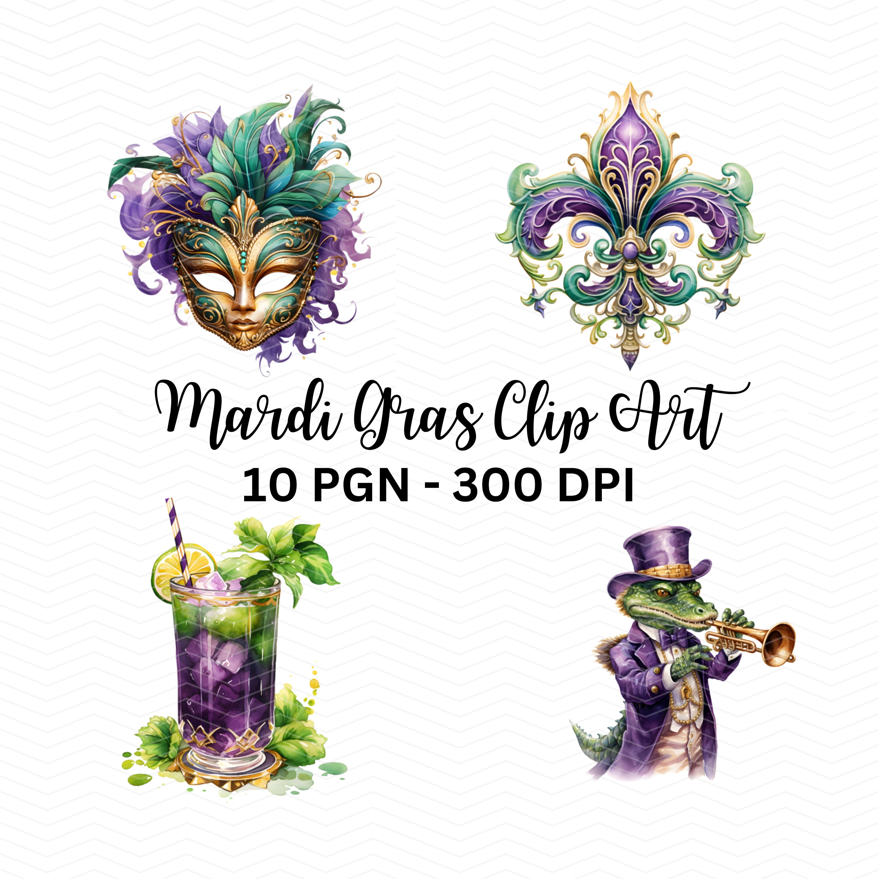 Mardi Gras Watercolor Clipart | Masks, Fleur-de-lis (digital Download ...