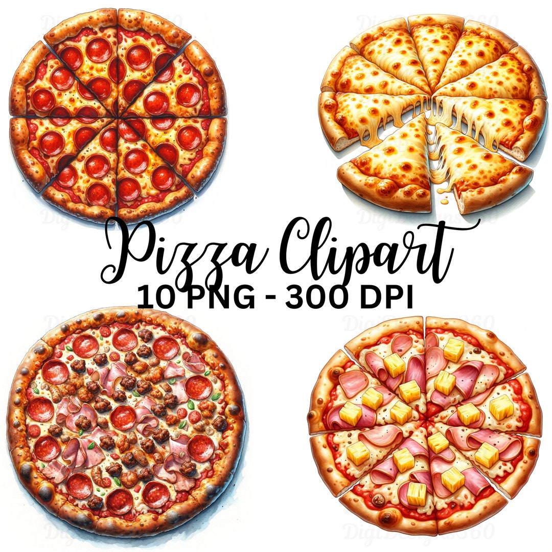 Pizza Clipart Set - Watercolor Food Graphics, Perfect for Menu Design ...