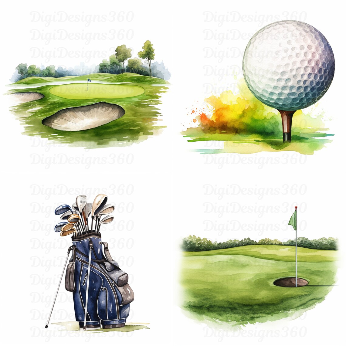 Watercolor Golf Clipart Collection Vibrant Graphics, Ideal for Crafting ...