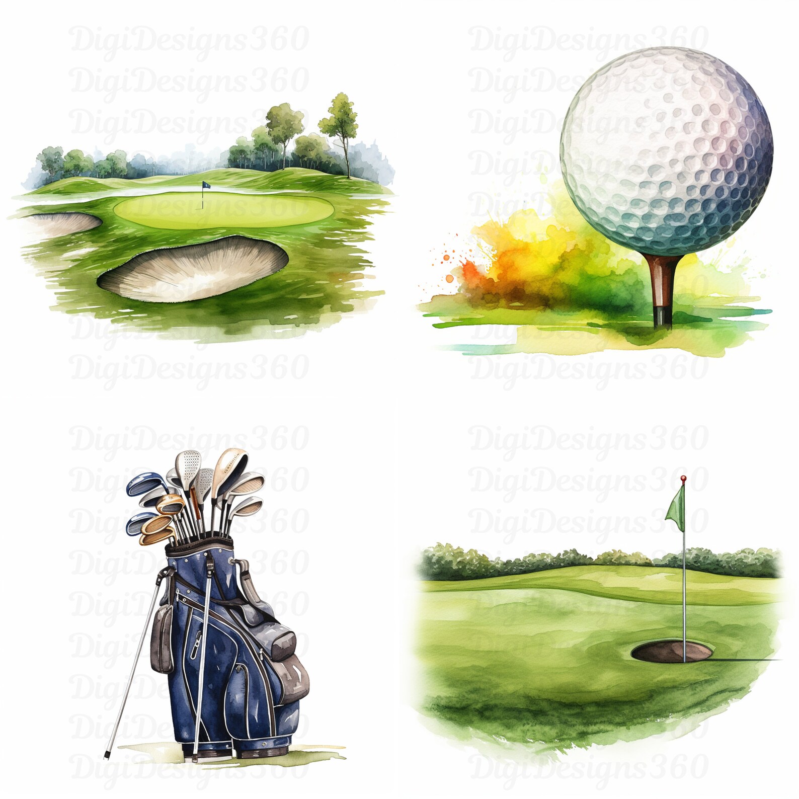 Watercolor Golf Clipart Collection Vibrant Graphics, Ideal for Crafting ...