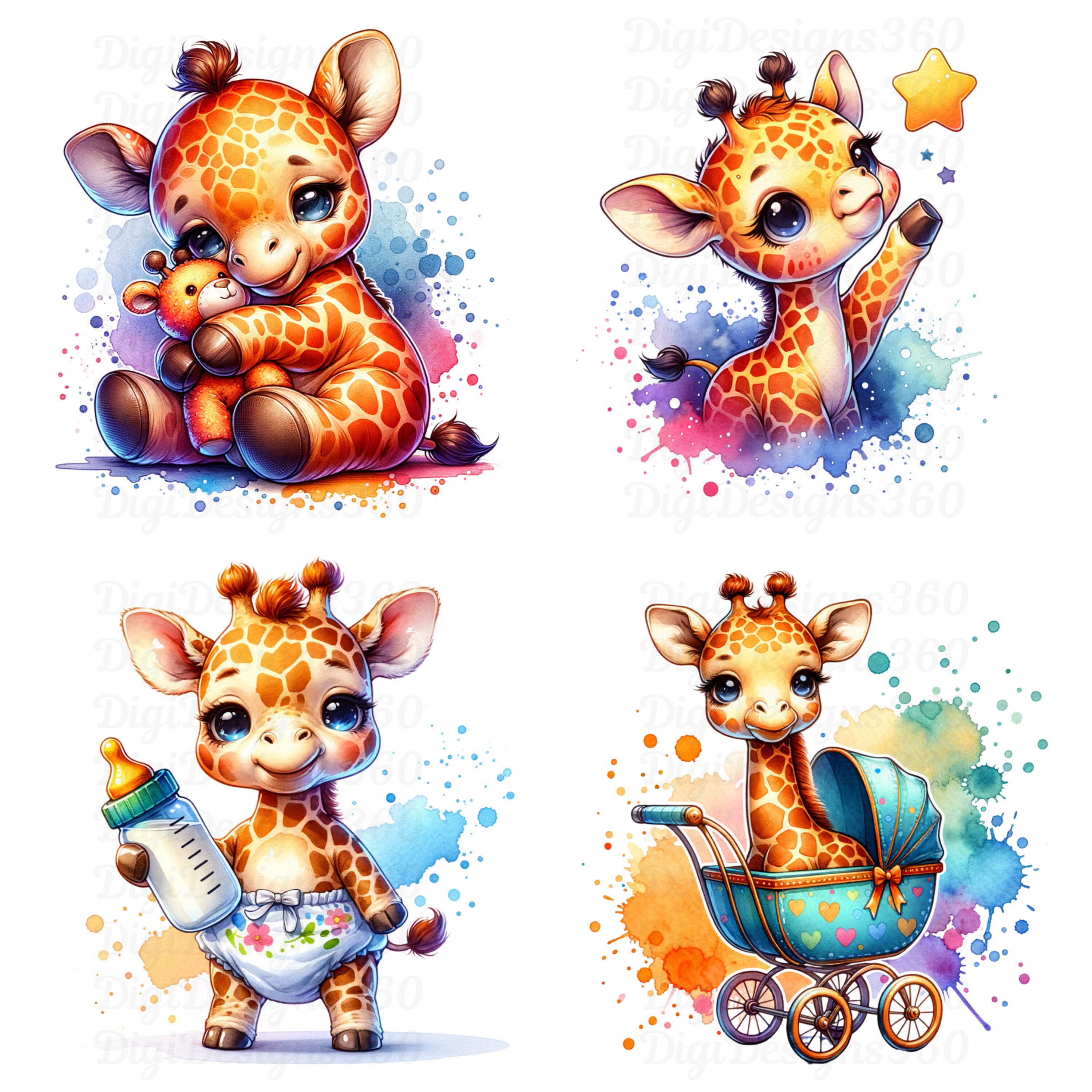 Watercolor Baby Giraffe Clipart | Nursery Decor PNG (digital Download ...