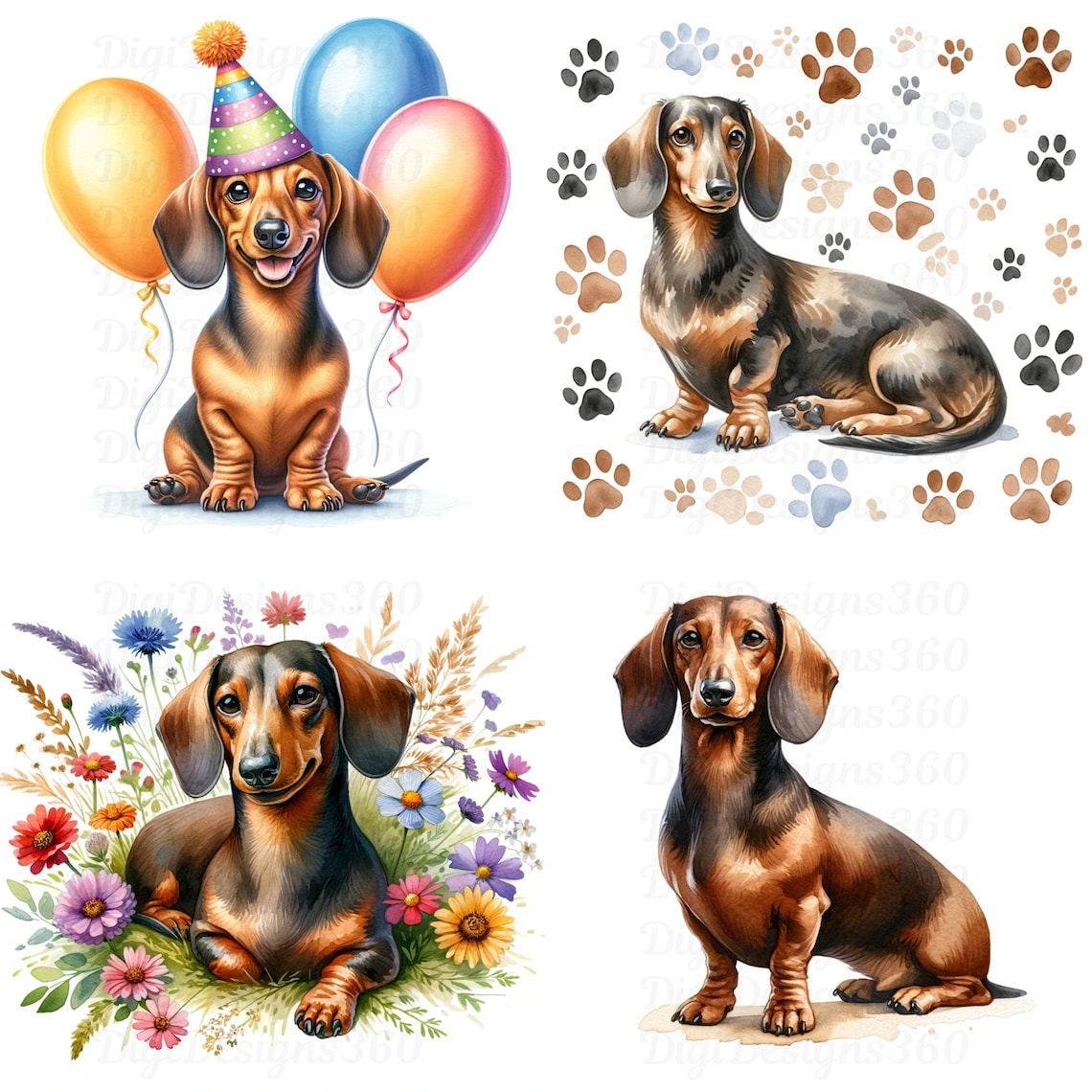Cute Wiener Dog Clipart Set Watercolor Dachshund Graphics, Ideal for ...