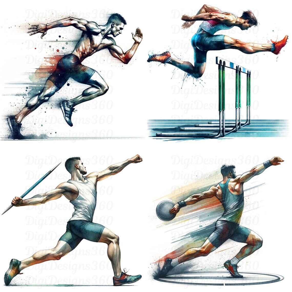 Track Clipart, Watercolor Sports Graphics Digital Download for Crafting ...