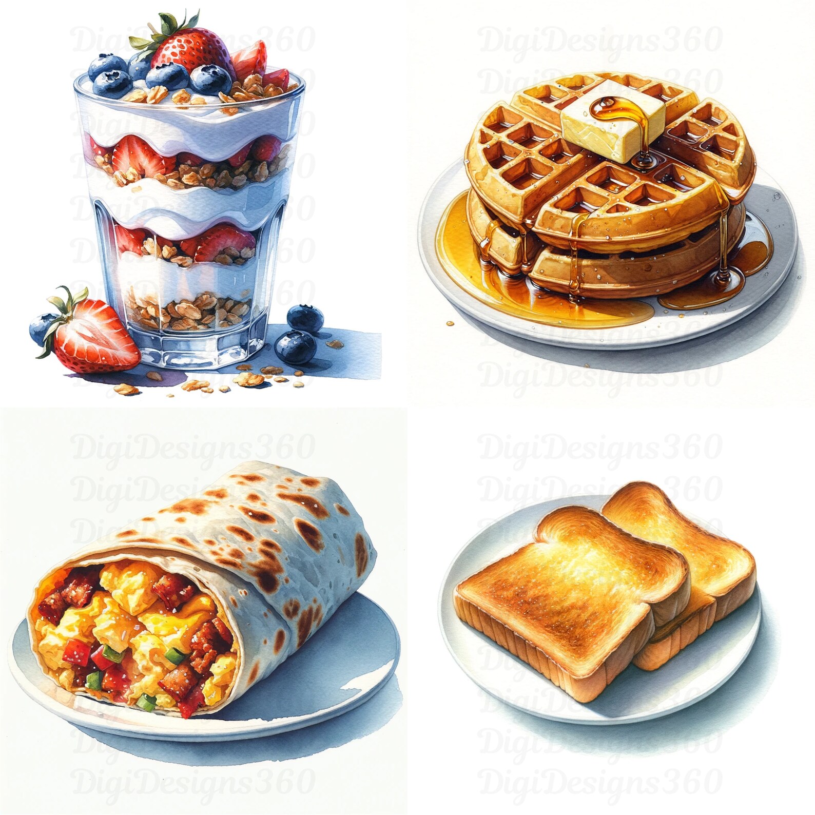 Watercolor Breakfast Clipart – 16 PNG Food Graphics (commercial Use) - Etsy