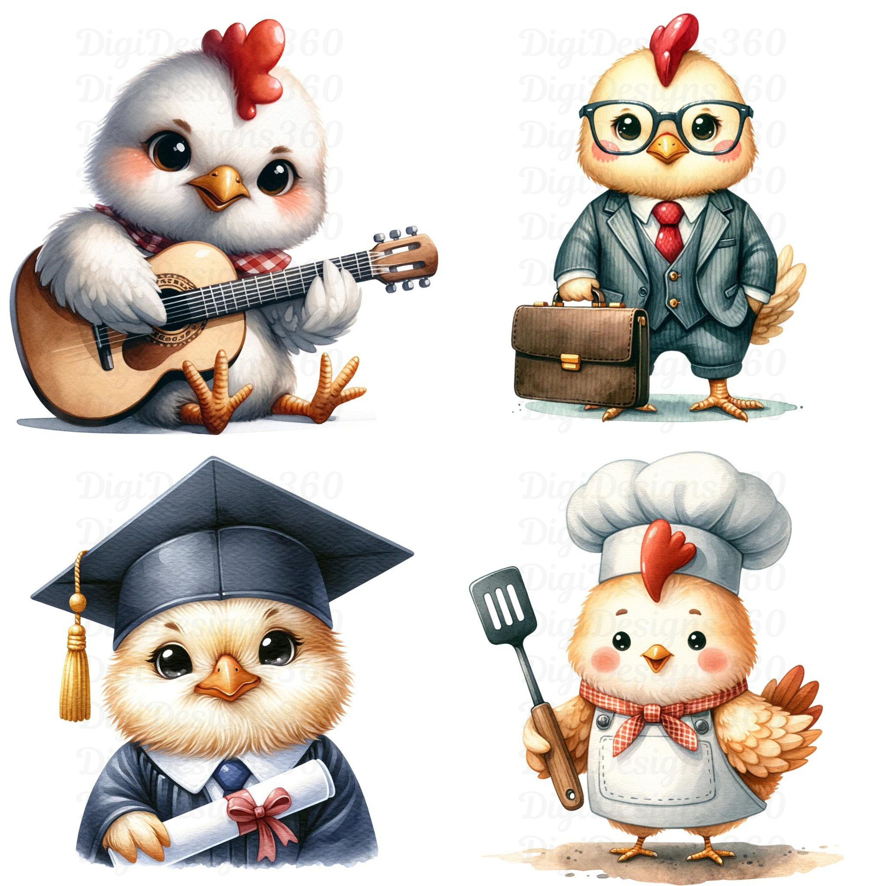 Cute Chicken Clipart Charming Watercolor Farm Animal Graphics, Perfect ...