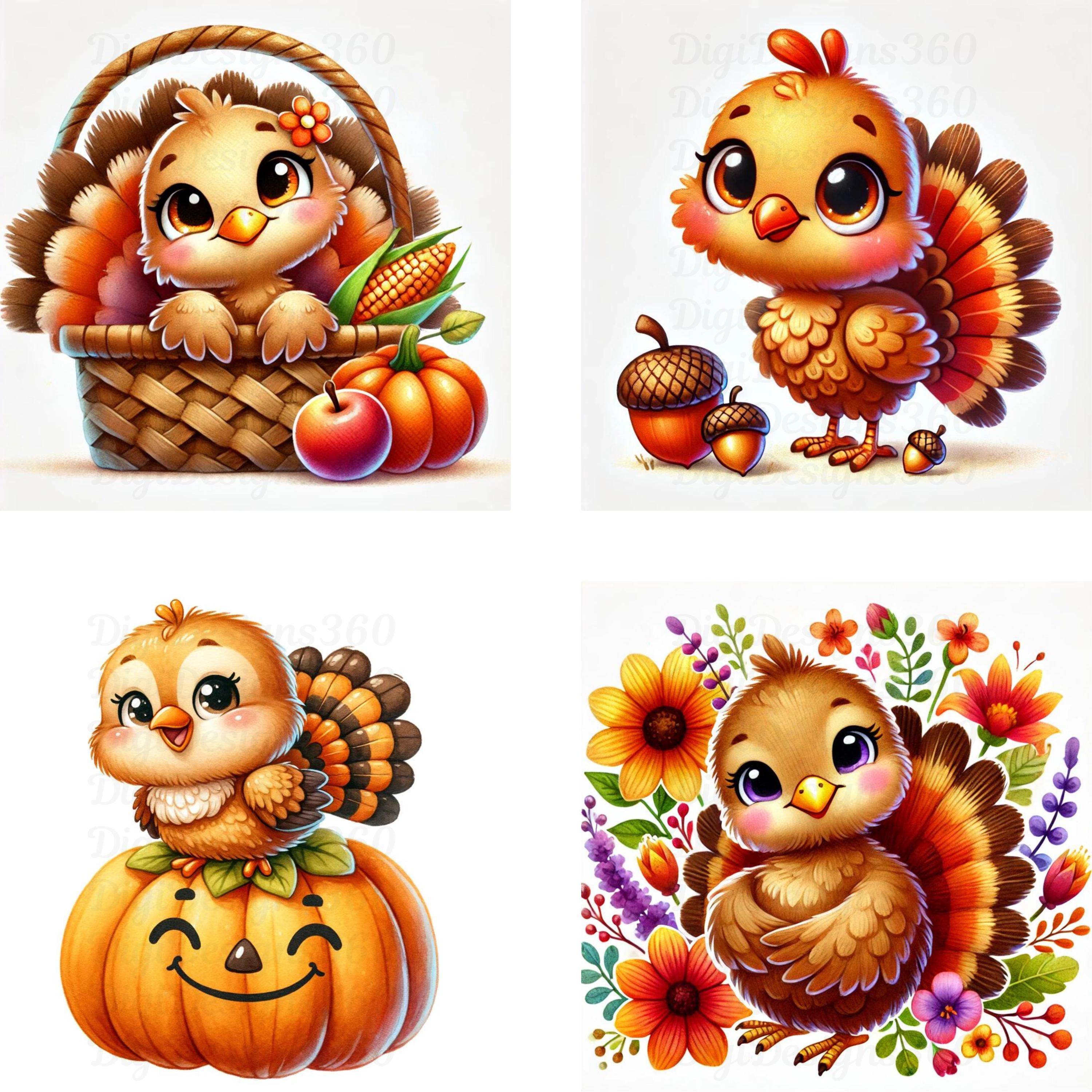 Turkey Watercolor Clipart, Thanksgiving PNG Graphics (digital Download ...