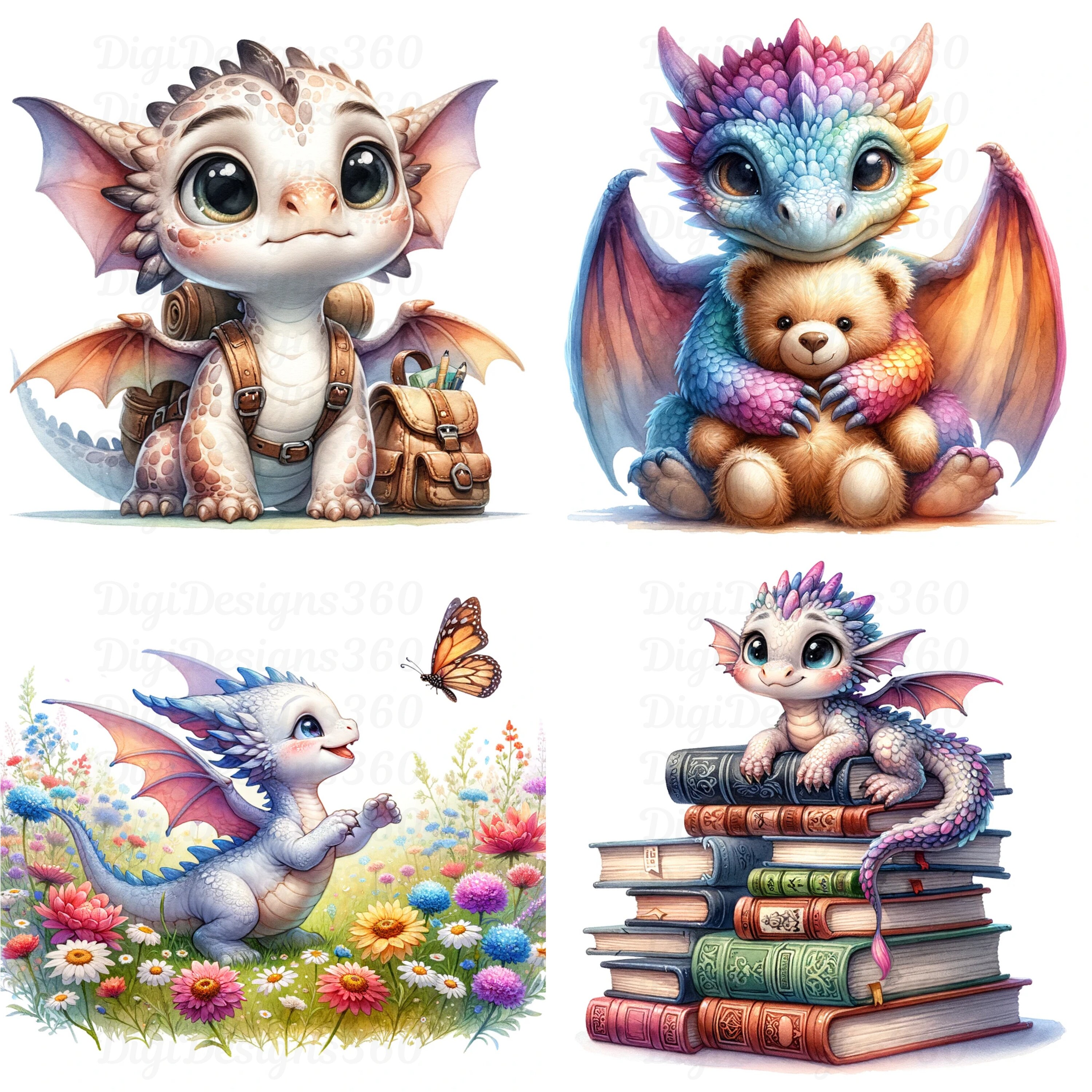 Cute Dragon Clipart Set, Whimsical Watercolor Baby Dragons, Ideal for ...