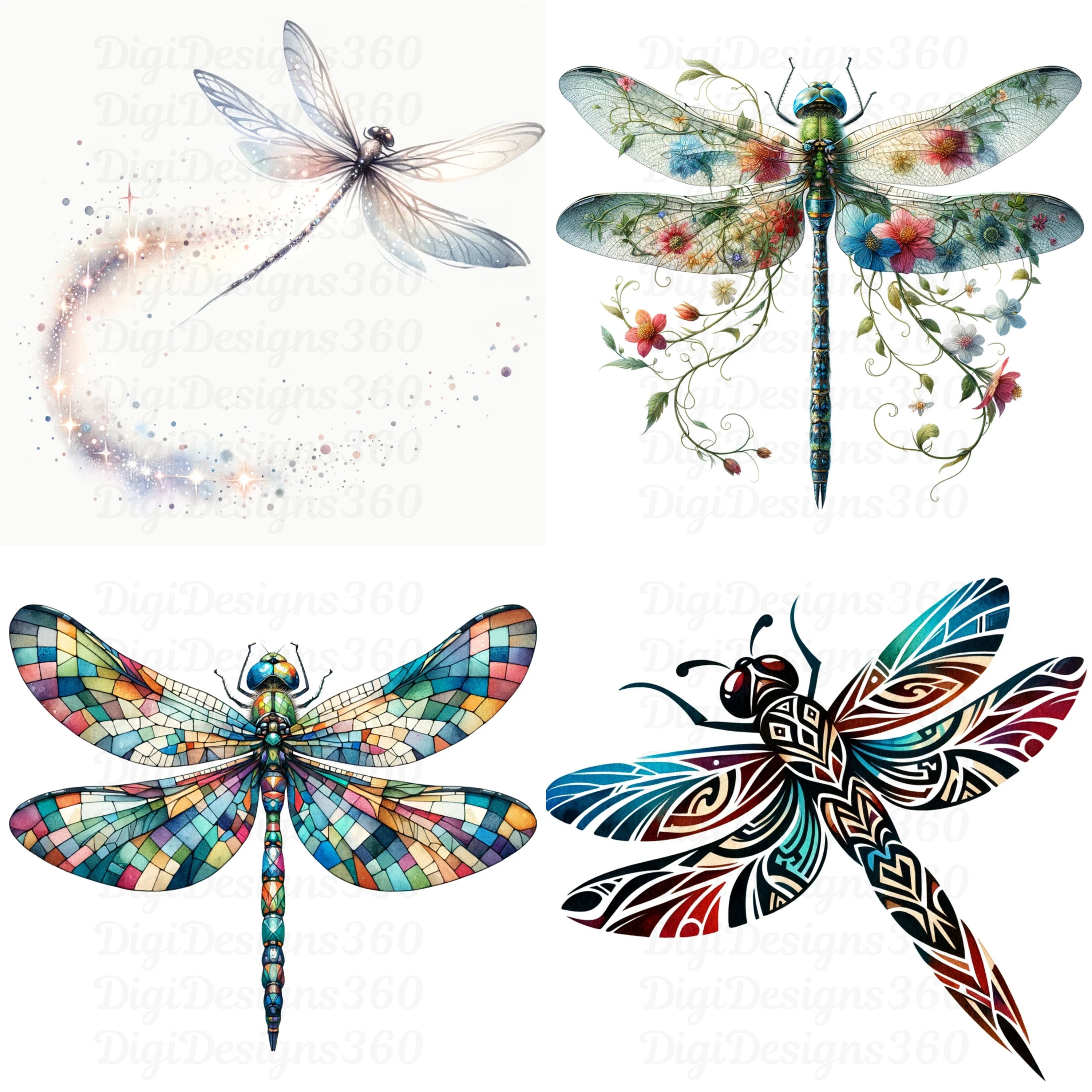 Watercolor Dragonfly Clipart Set, Vibrant Digital Dragonflies for DIY ...
