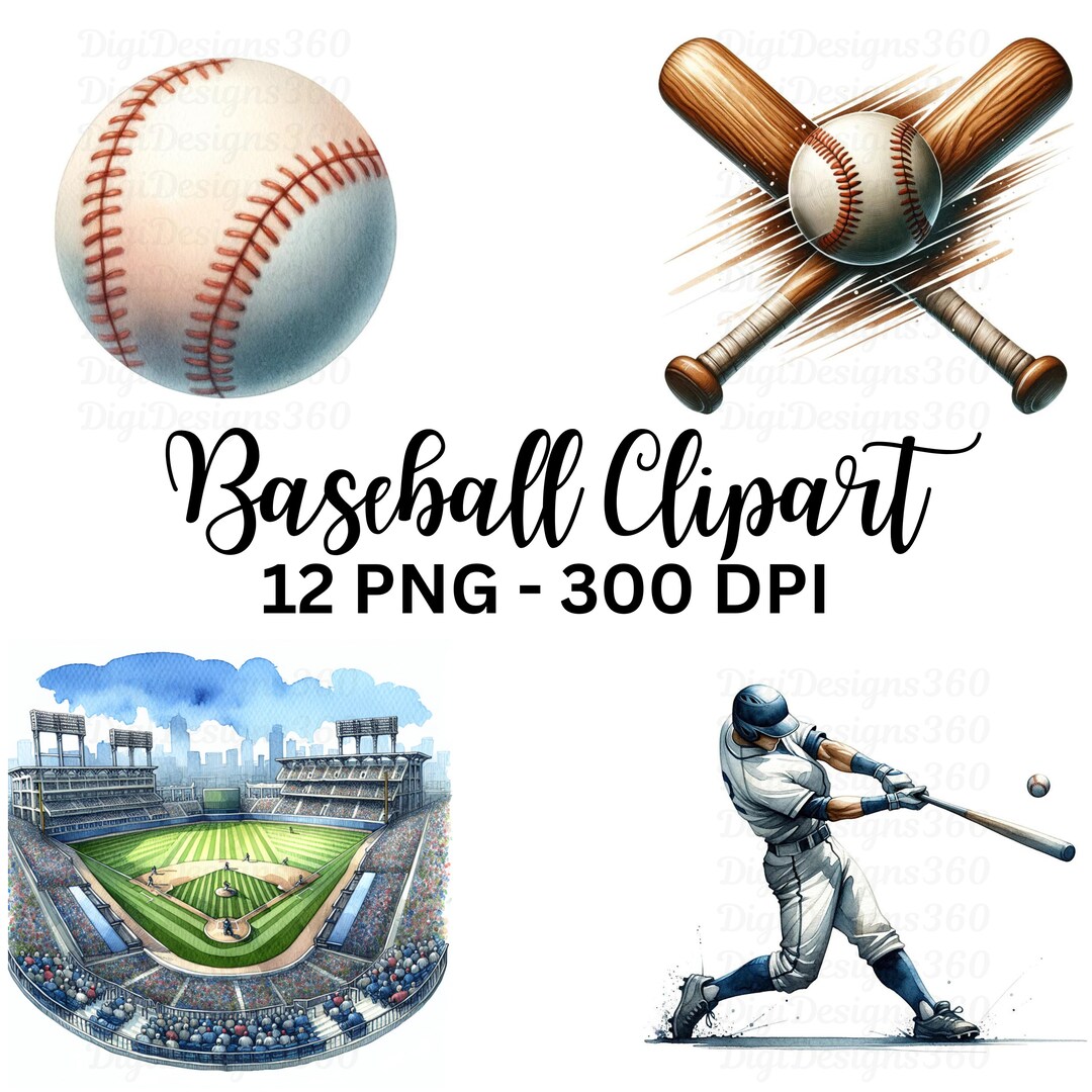 Baseball Clipart PNG, Watercolor Sports Graphics, Digital Download for ...