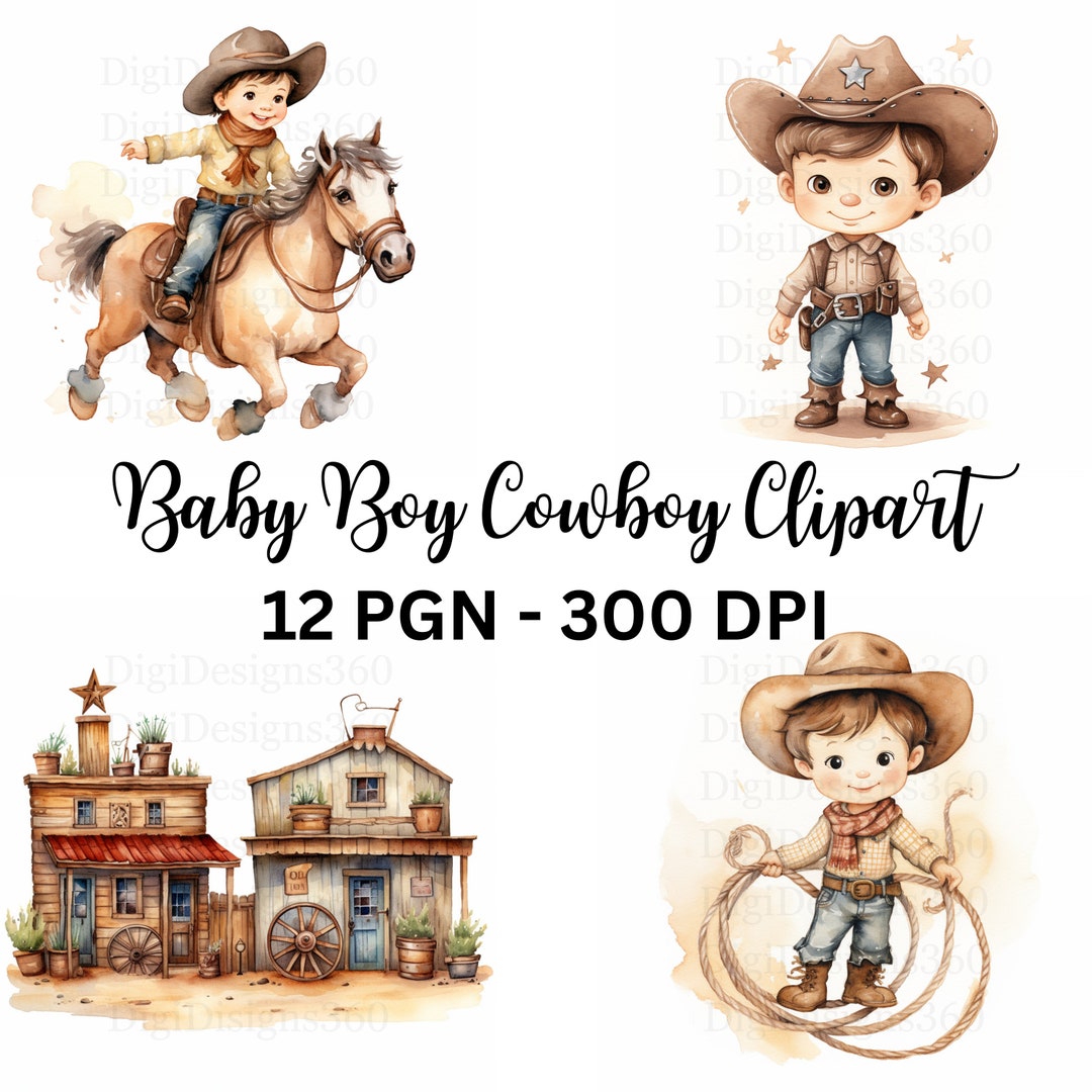 Watercolor Baby Boy Cowboy Clipart | Western Clipart | Western Cowboy ...