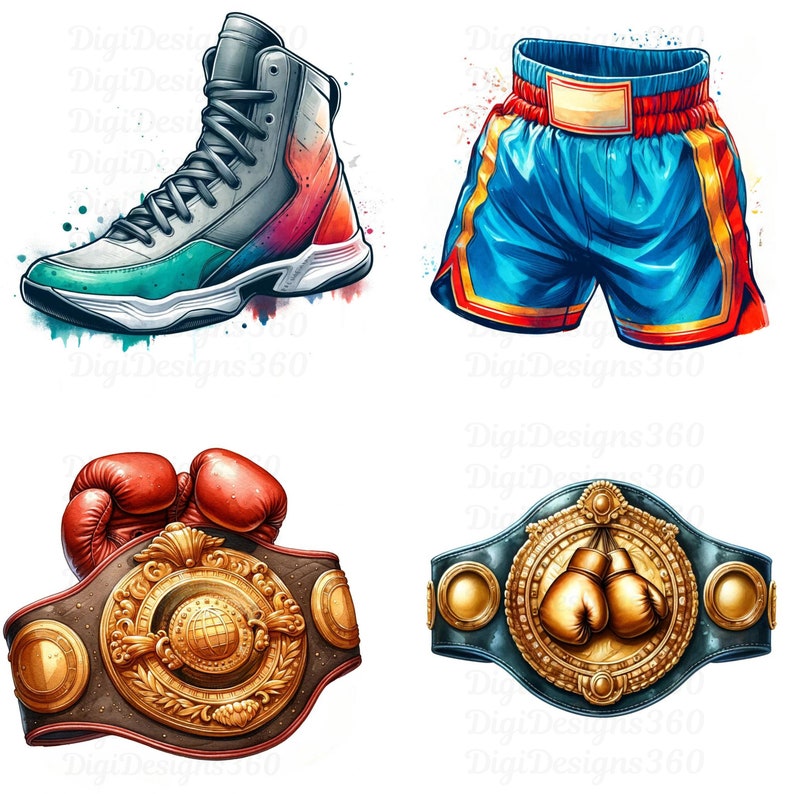Watercolor Boxing Clipart Set, Sports PNG Graphics (digital Download ...