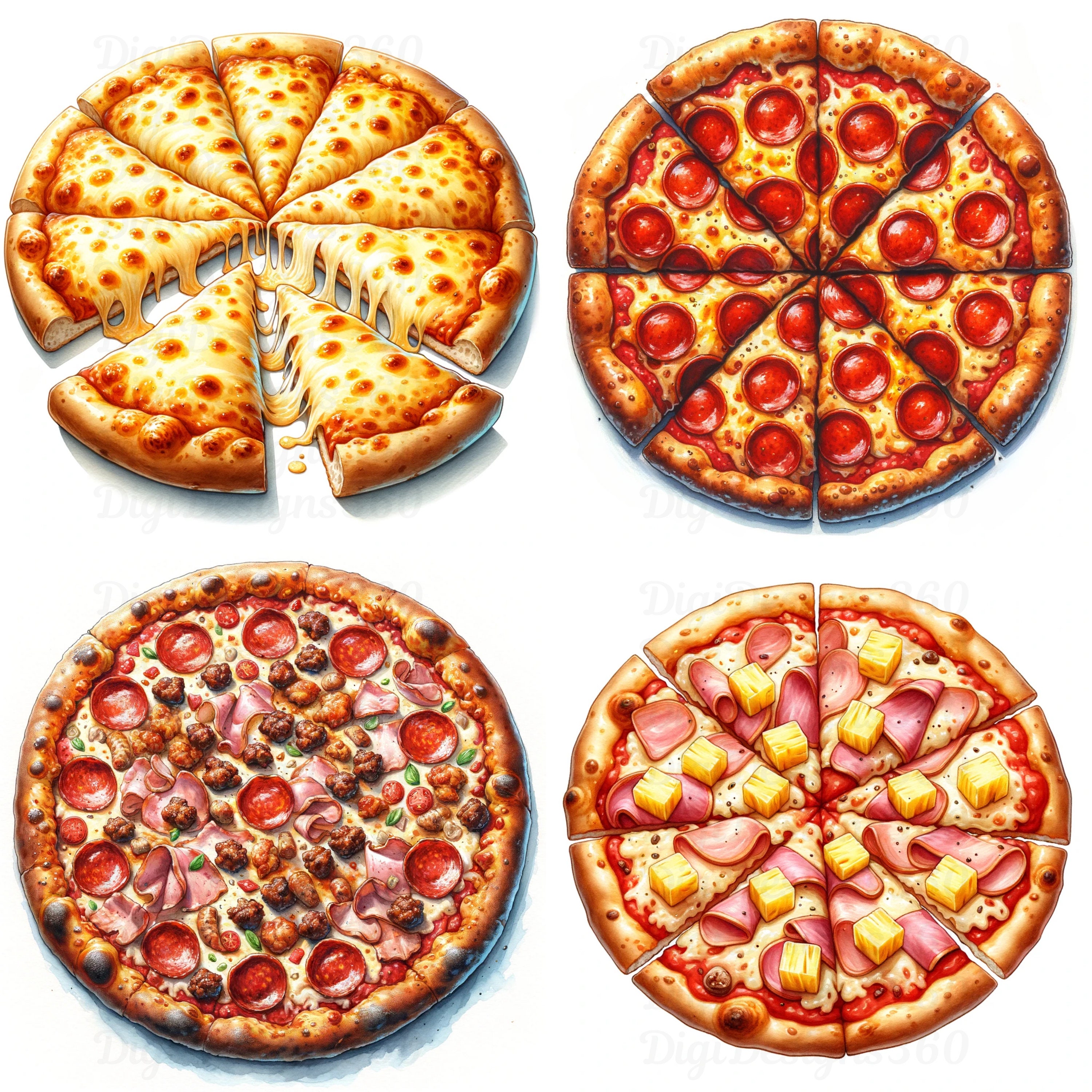 Pizza Clipart Set Watercolor Food Graphics, Perfect for Menu Design ...