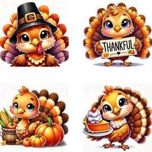 Cute Turkey Clipart, Watercolor Thanksgiving Turkey Graphics for DIY ...