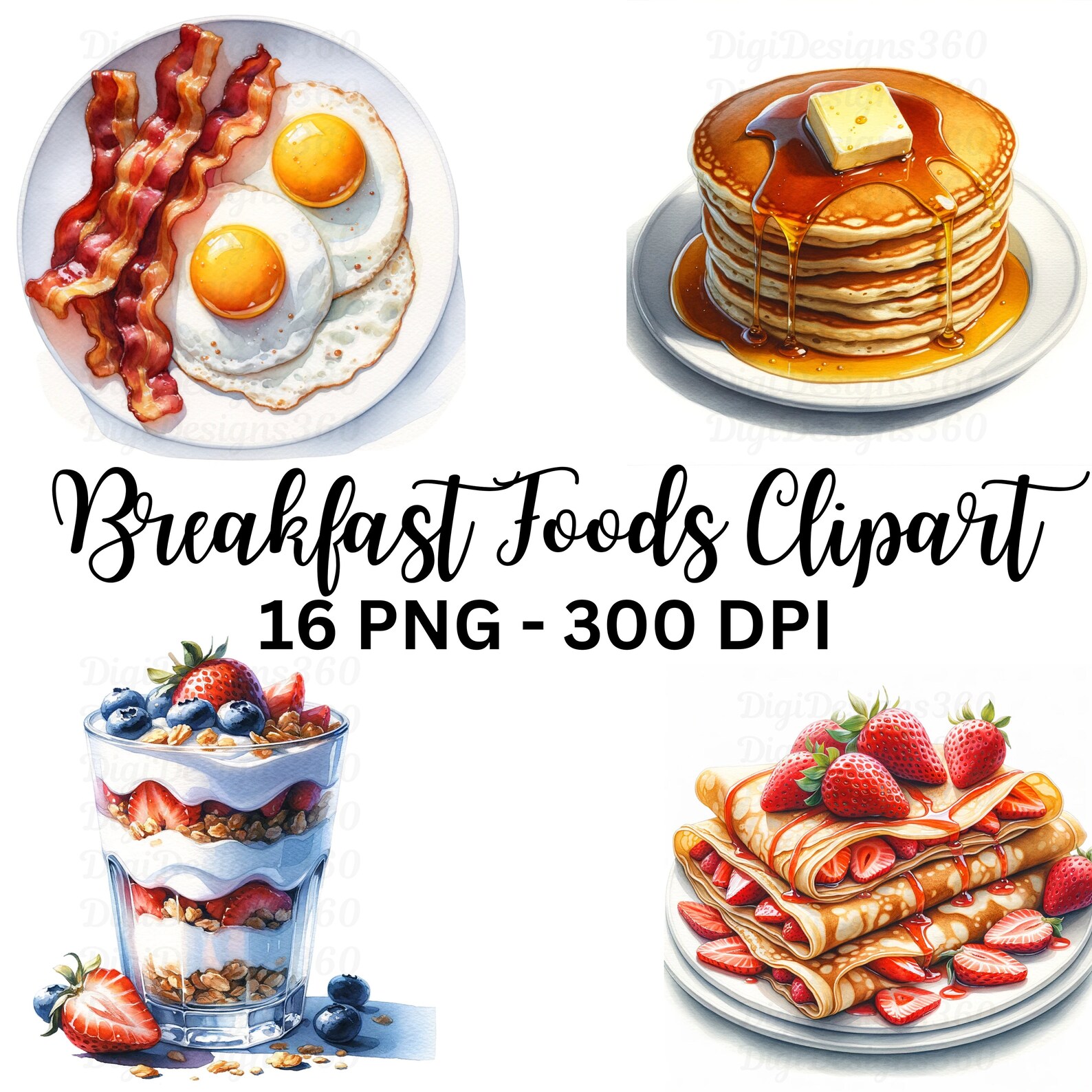 Watercolor Breakfast Clipart – 16 PNG Food Graphics (commercial Use) - Etsy