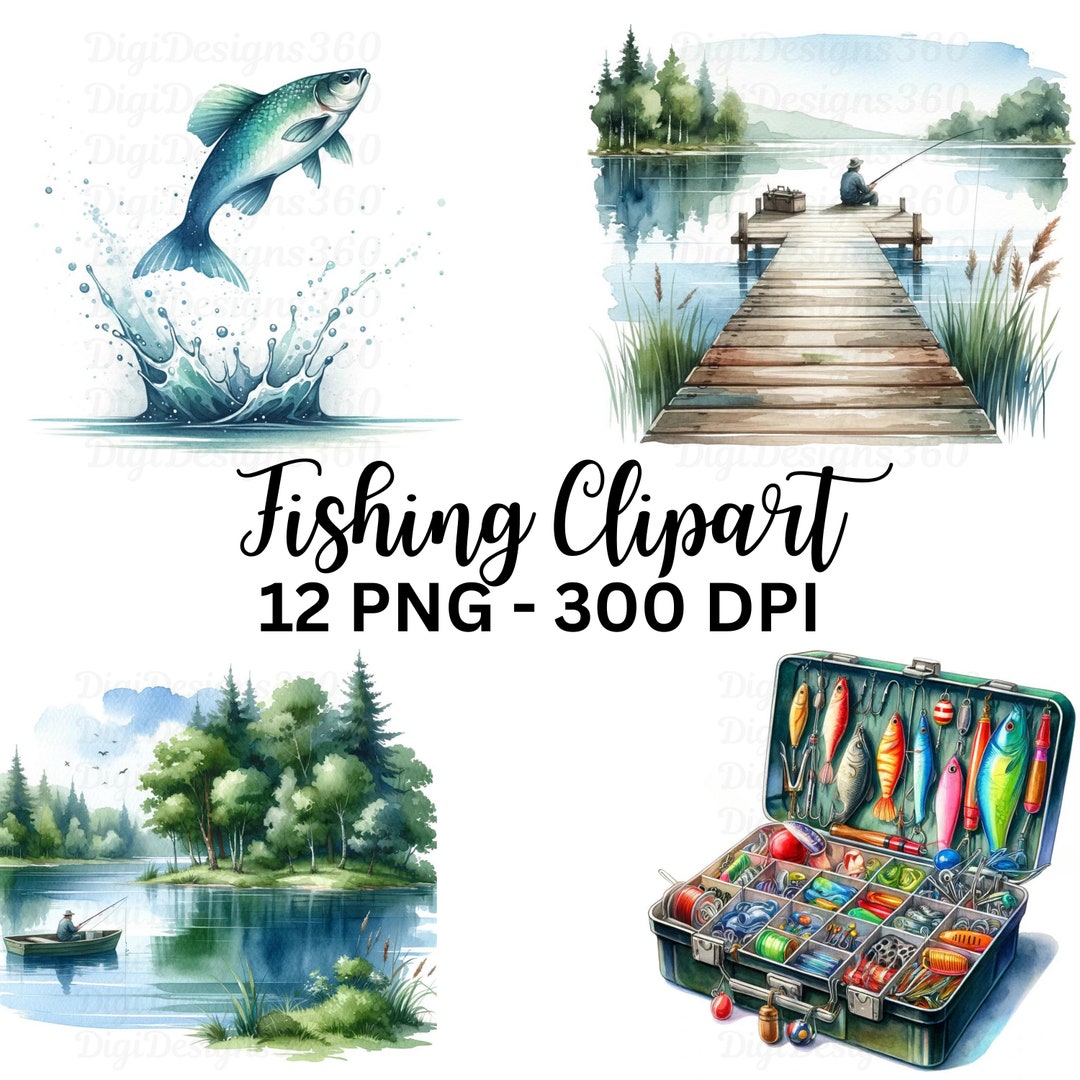 Fishing Graphics - Charming Watercolor Fishing Clipart, Perfect for ...