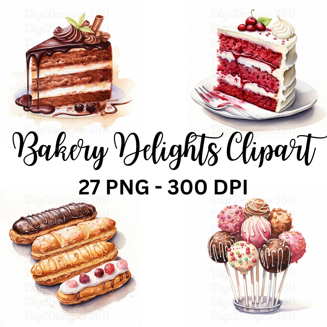 Charming Watercolor Bakery Clipart - Sweet Treats Digital Graphics ...