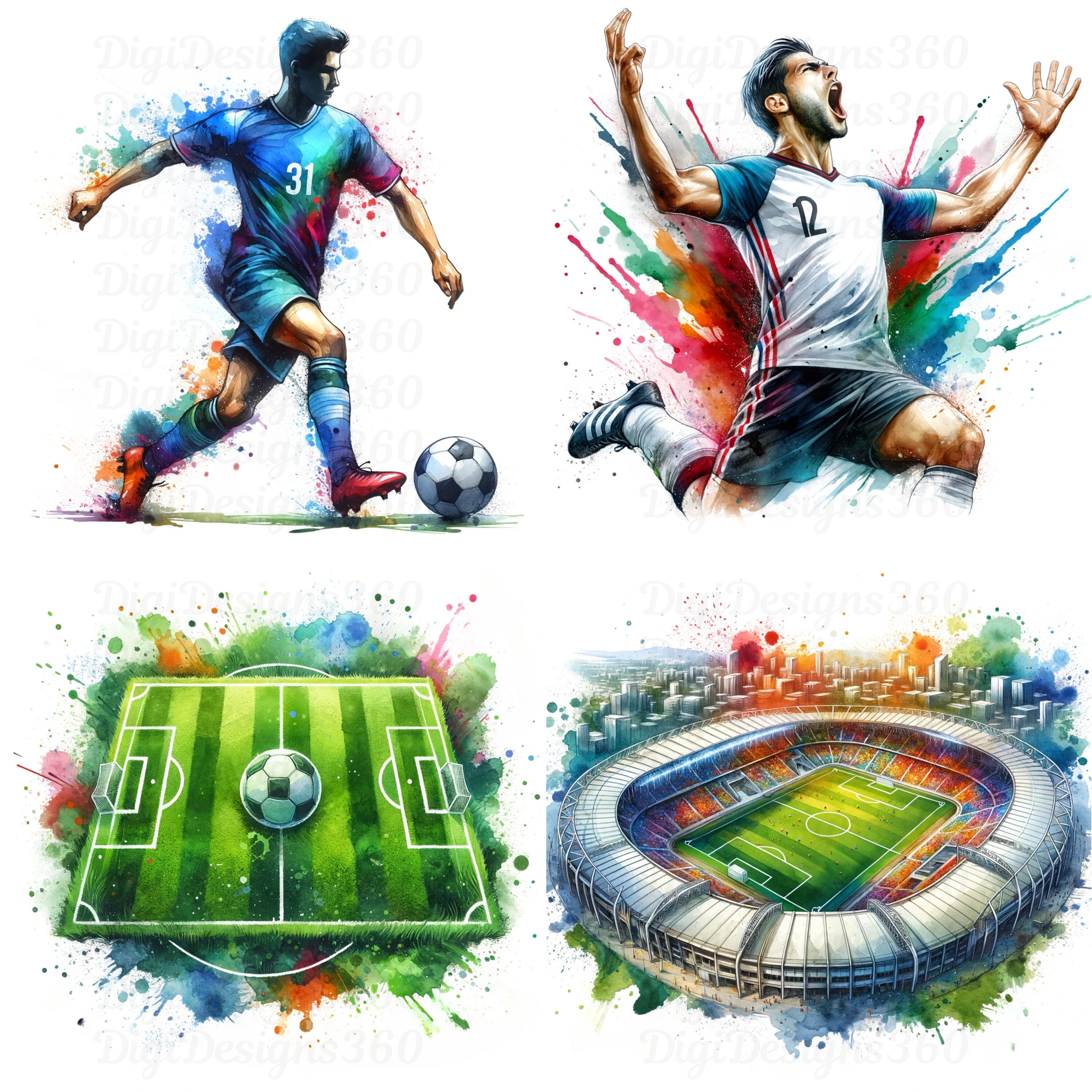 Soccer Clipart Bundle in Watercolor Style High-quality Soccer Graphics ...