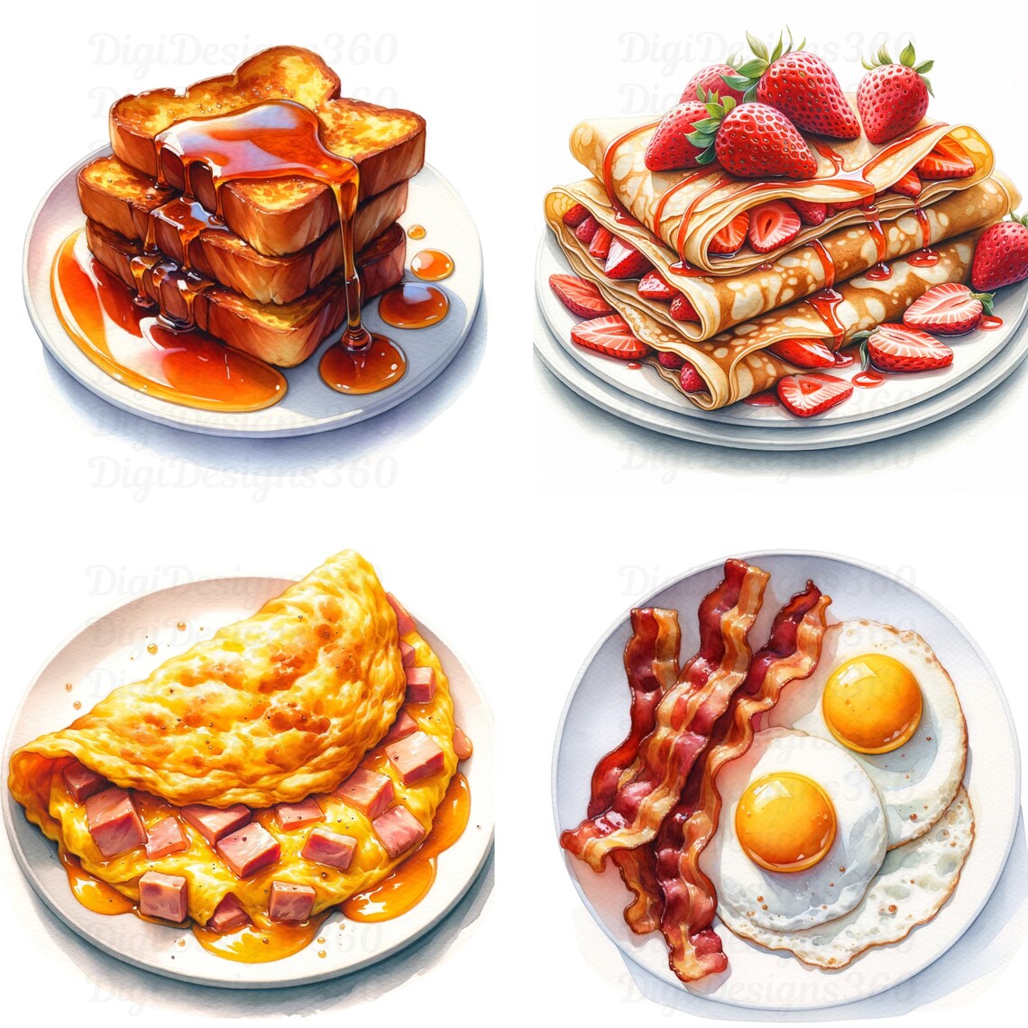 Watercolor Breakfast Clipart – 16 PNG Food Graphics (commercial Use) - Etsy