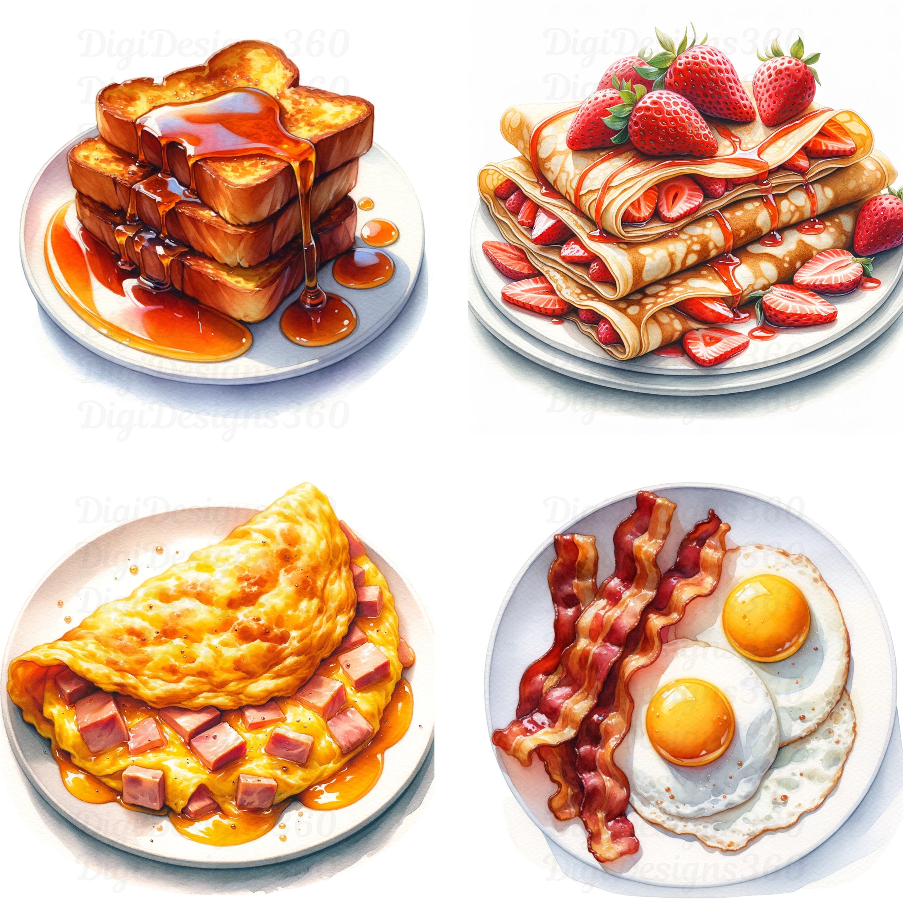 Watercolor Breakfast Clipart Collection Perfect for Menu Design and ...