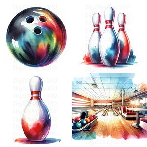 Bowling PNG Watercolor Clipart Set, Fun Sports Graphics for Digital ...