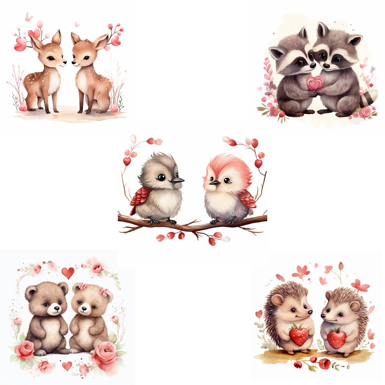 Watercolor Woodland Valentine Clipart: Animal Illustrations (23 PNG) - Etsy