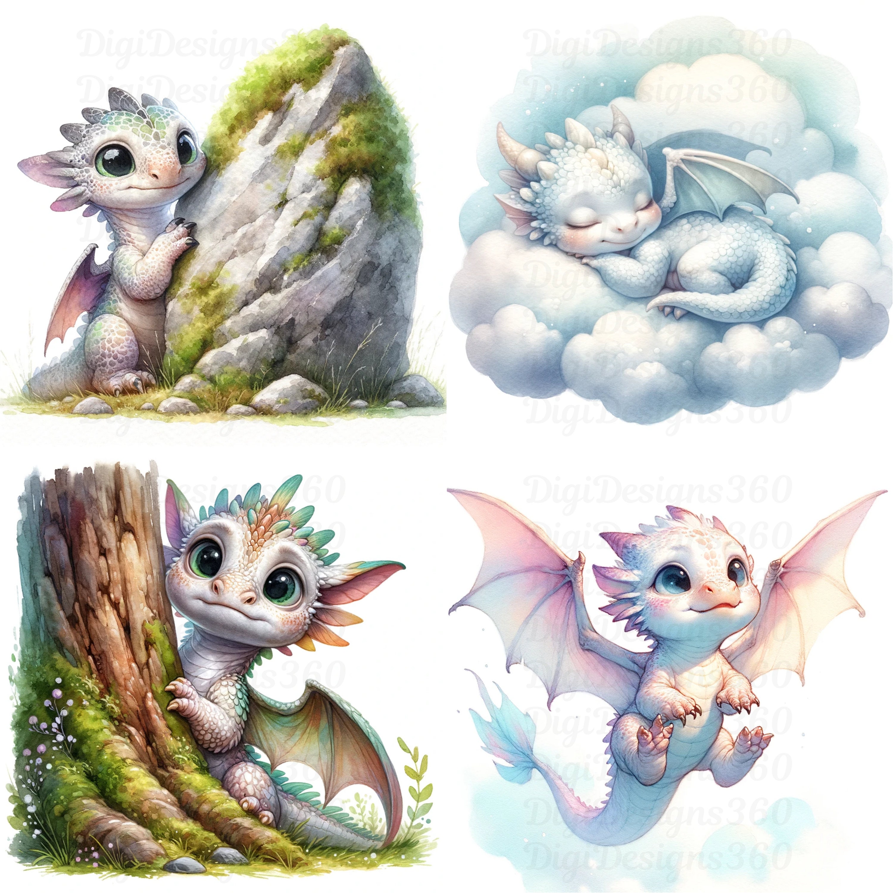 Cute Dragon Clipart Set, Whimsical Watercolor Baby Dragons, Ideal for ...