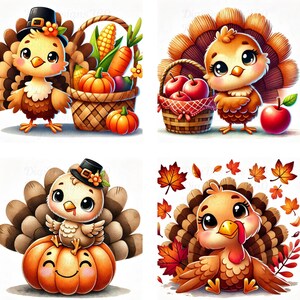 Cute Turkey Clipart, Watercolor Thanksgiving Turkey Graphics for DIY ...