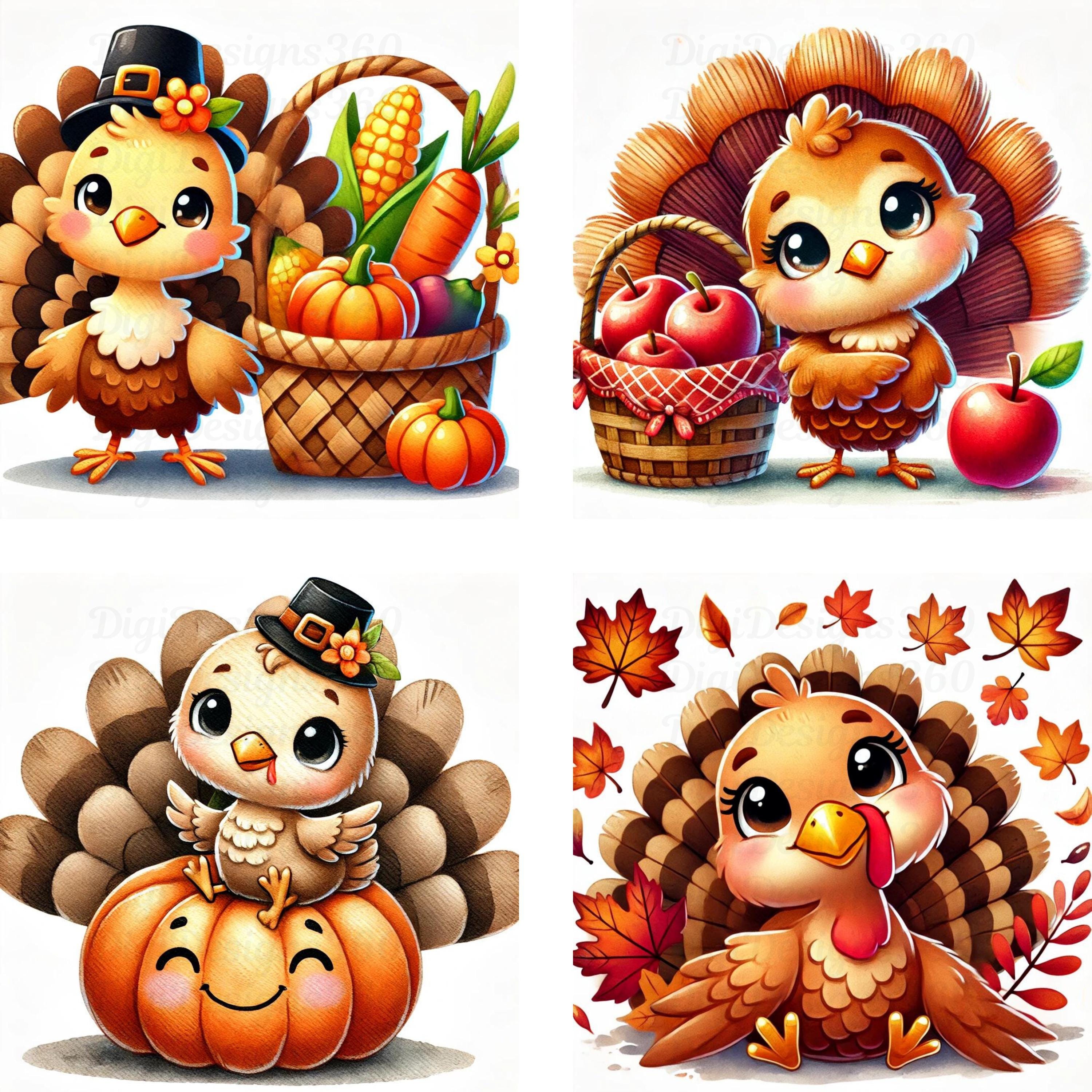 Turkey Watercolor Clipart, Thanksgiving PNG Graphics (digital Download ...