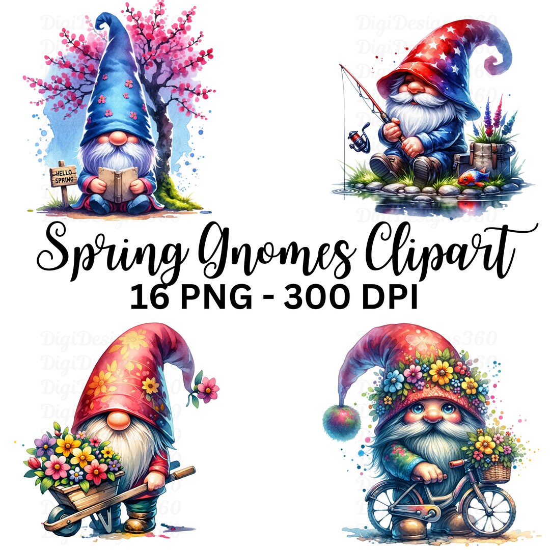 Spring Gnome Clipart - Watercolor Gnomes for Invitations & Seasonal ...
