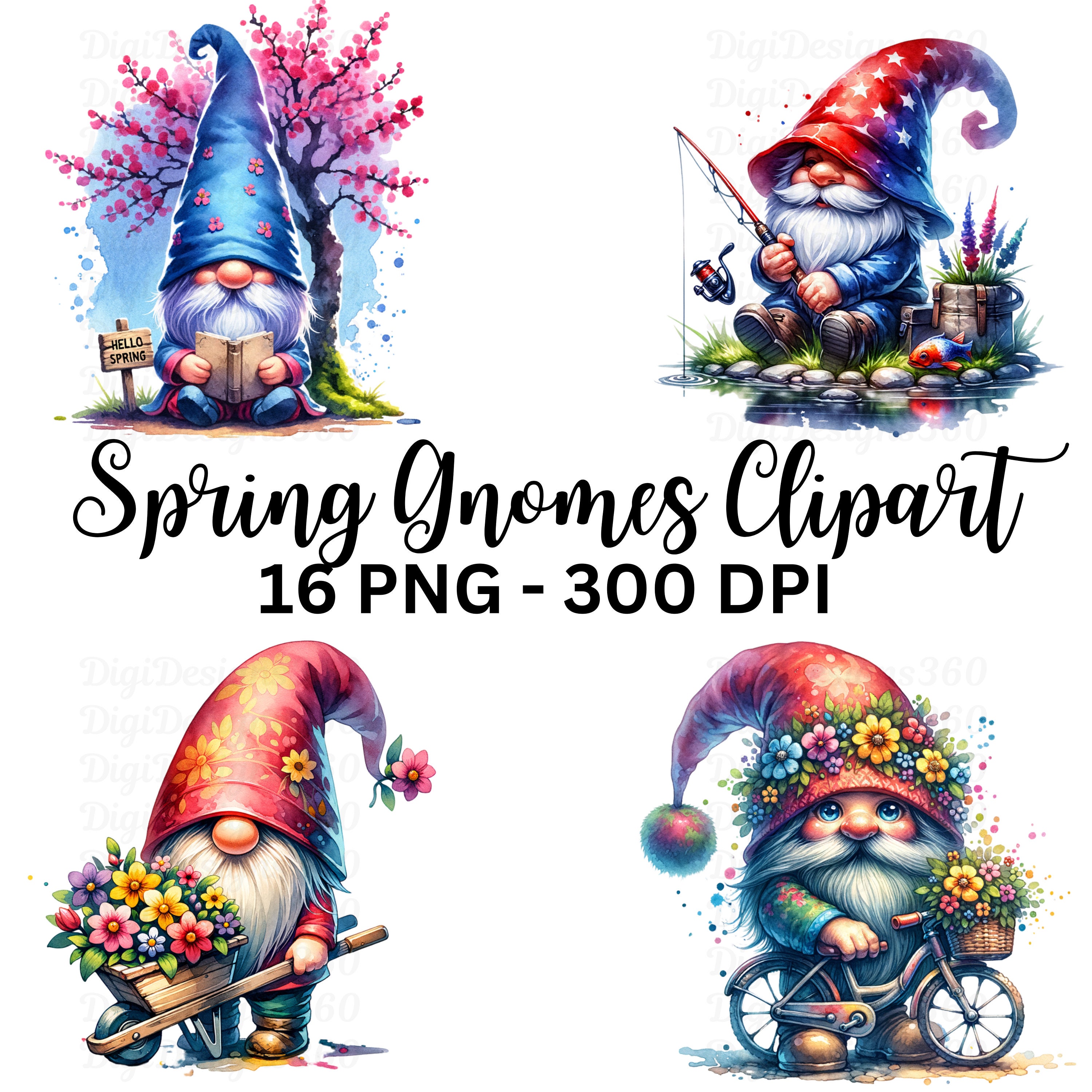 Spring Gnome Clipart Watercolor Gnomes for Invitations & Seasonal ...