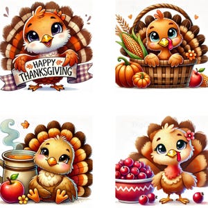 Cute Turkey Clipart, Watercolor Thanksgiving Turkey Graphics for DIY ...