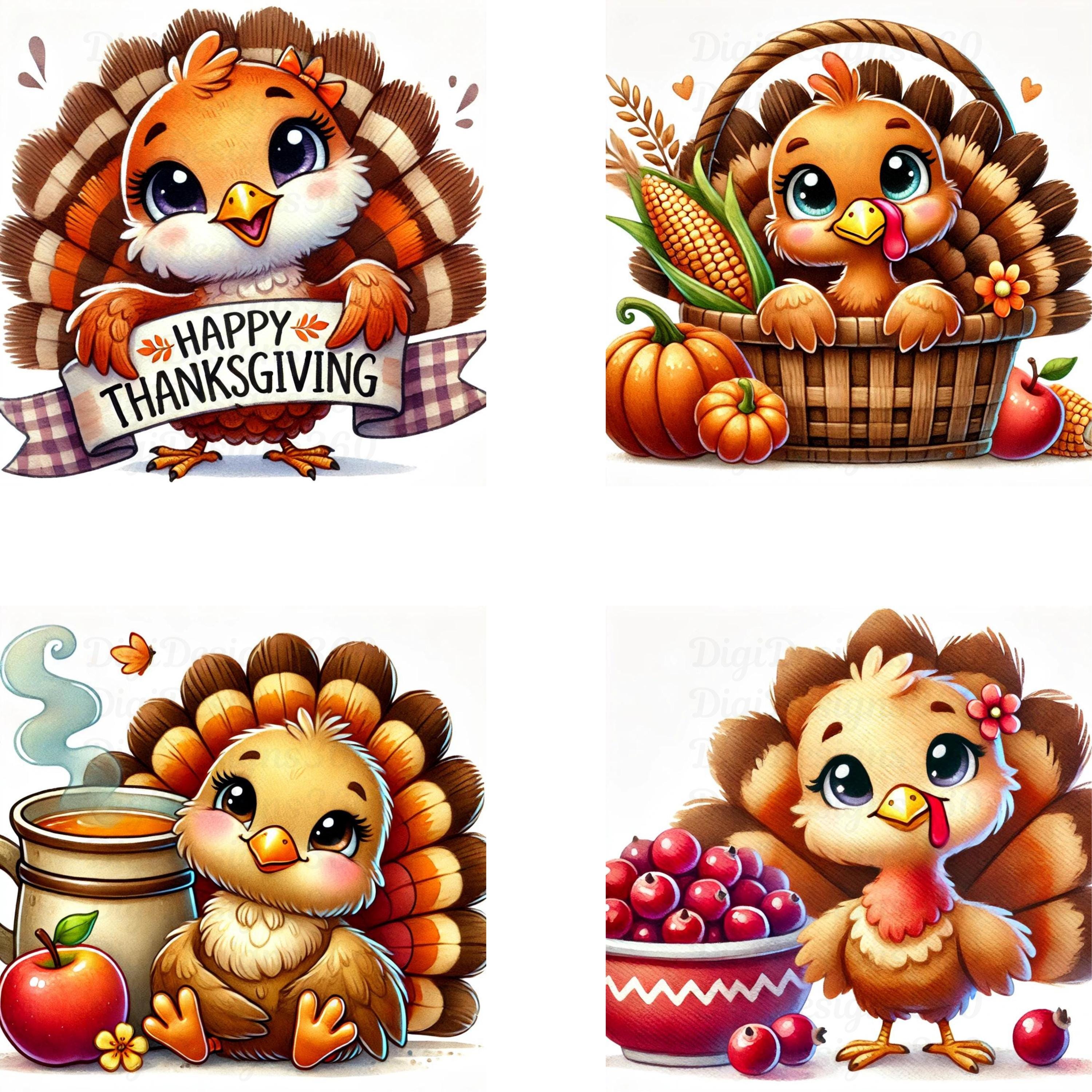 Cute Turkey Watercolor Clipart, Thanksgiving Graphics (digital Download ...