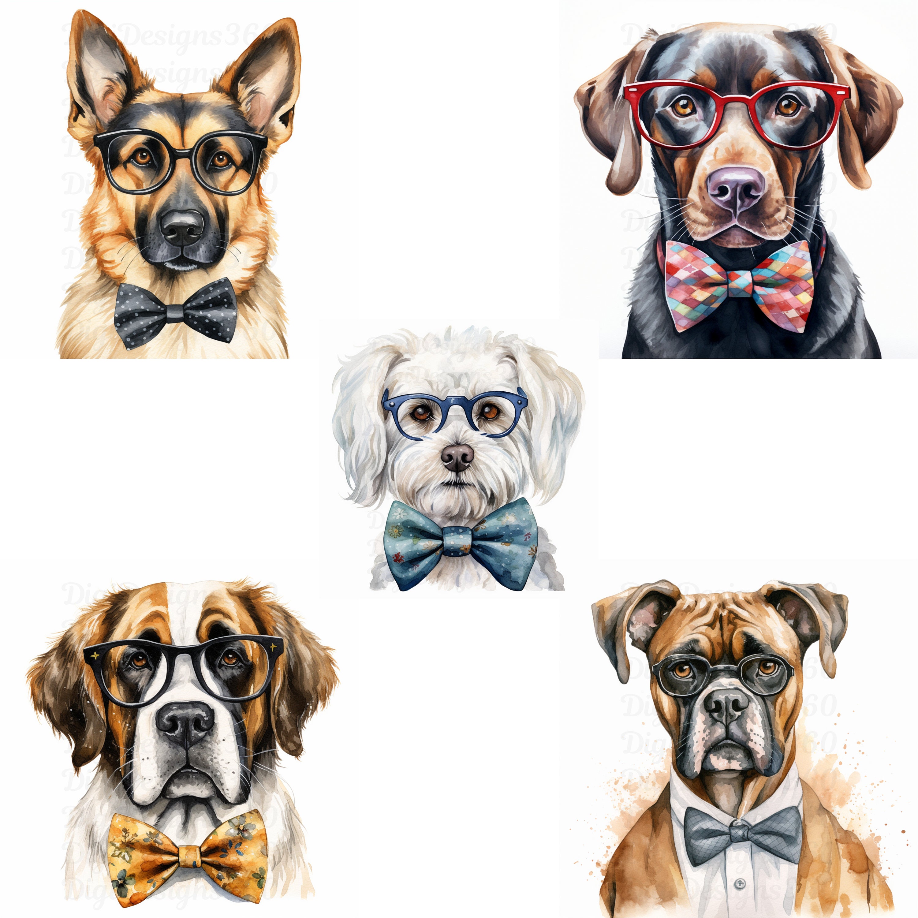 Funny Dog Clipart Set Watercolor Quirky Dog Humor Digital Download for ...