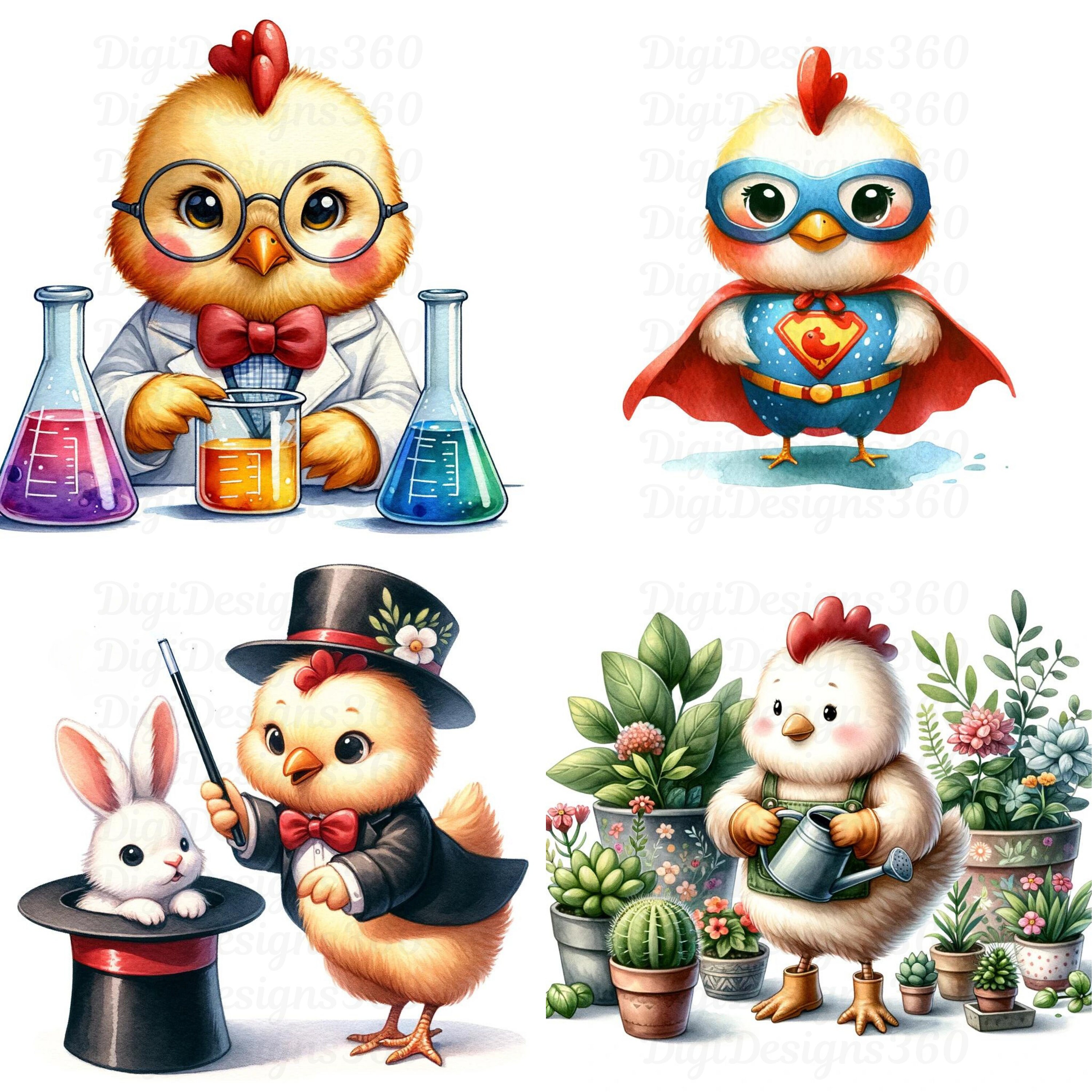 Cute Chicken Clipart Charming Watercolor Farm Animal Graphics, Perfect ...