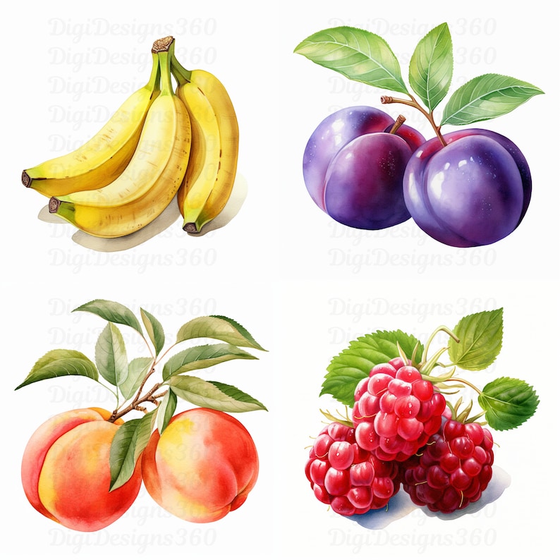 Cute Fruit Clipart Set Watercolor Tropical Fruits, Digital Download for ...