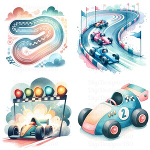 Race Clipart Collection - Colorful Watercolor Racing Elements, Great ...