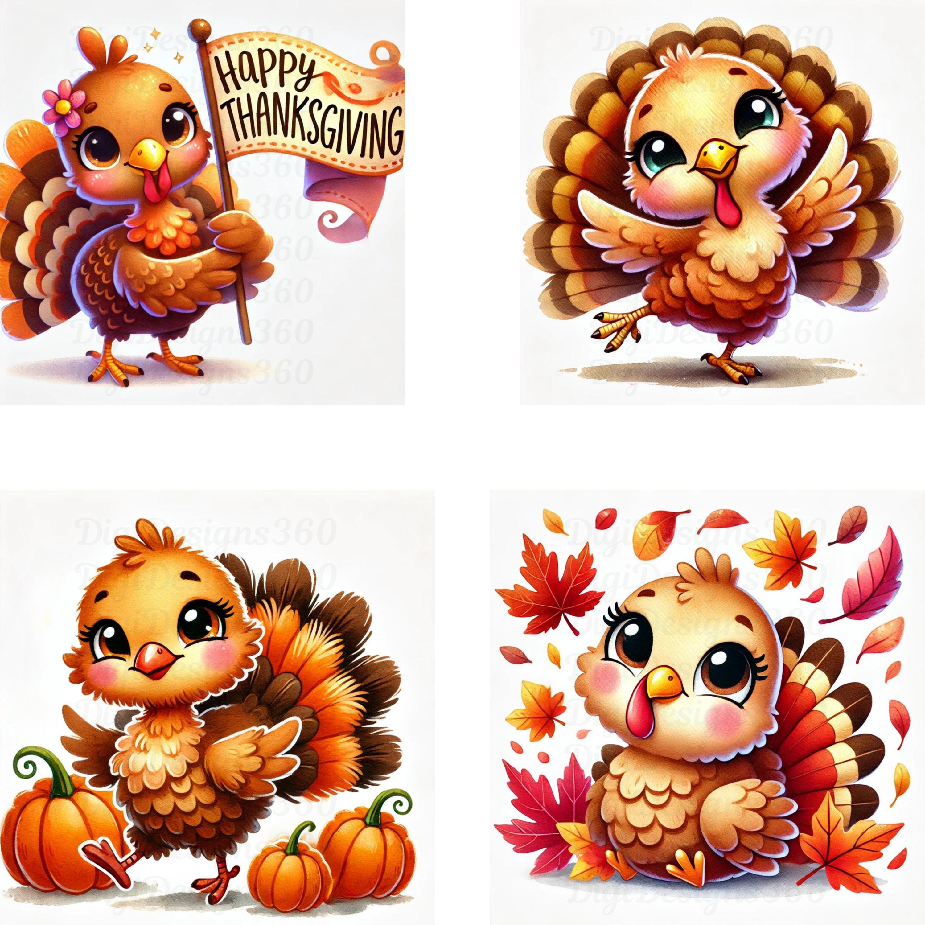 Cute Turkey Watercolor Clipart, Thanksgiving Graphics (digital Download ...