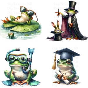 Funny Frog Clipart - Whimsical Watercolor Frogs, Ideal for Scrapbooking ...