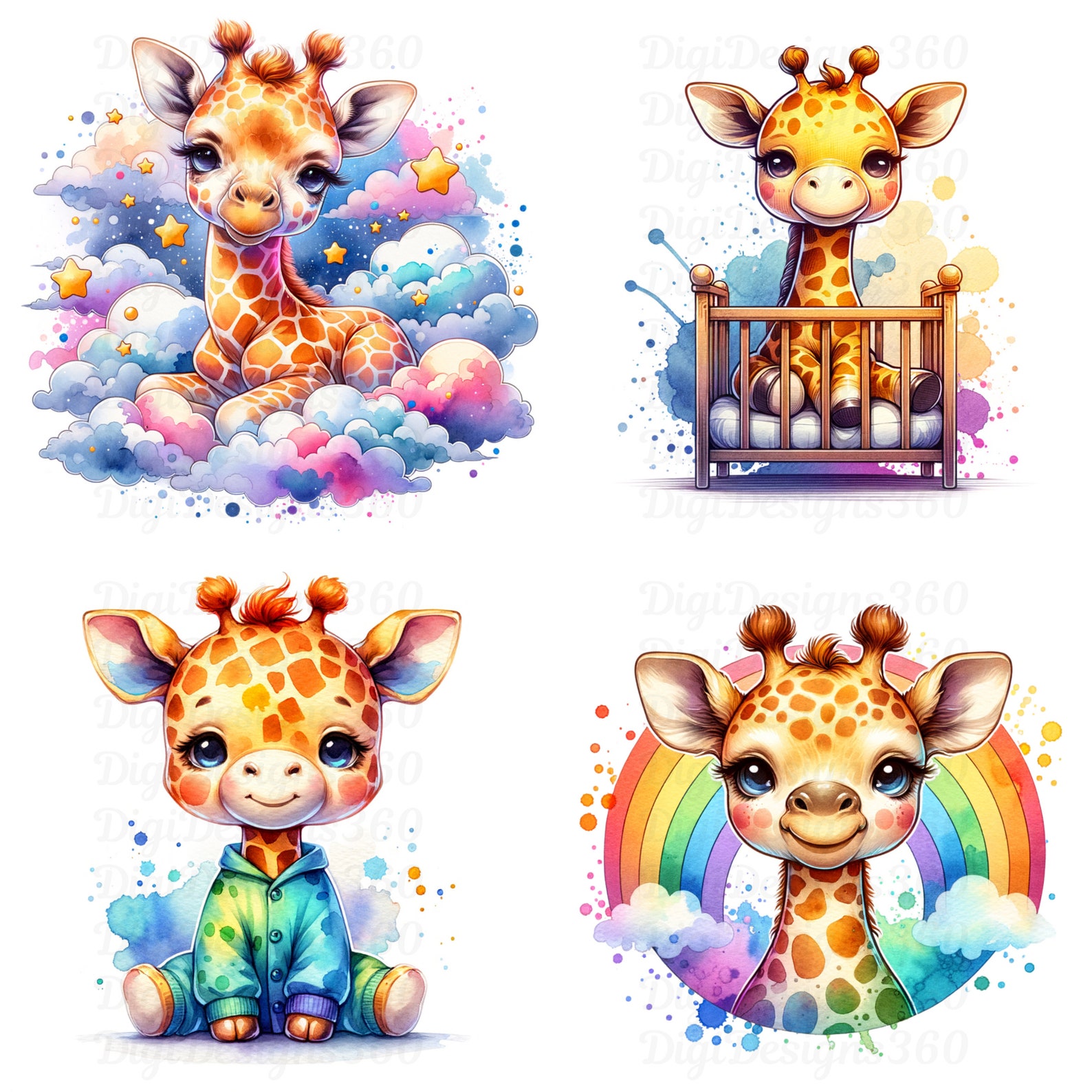 Watercolor Baby Giraffe Clipart | Nursery Decor PNG (digital Download ...