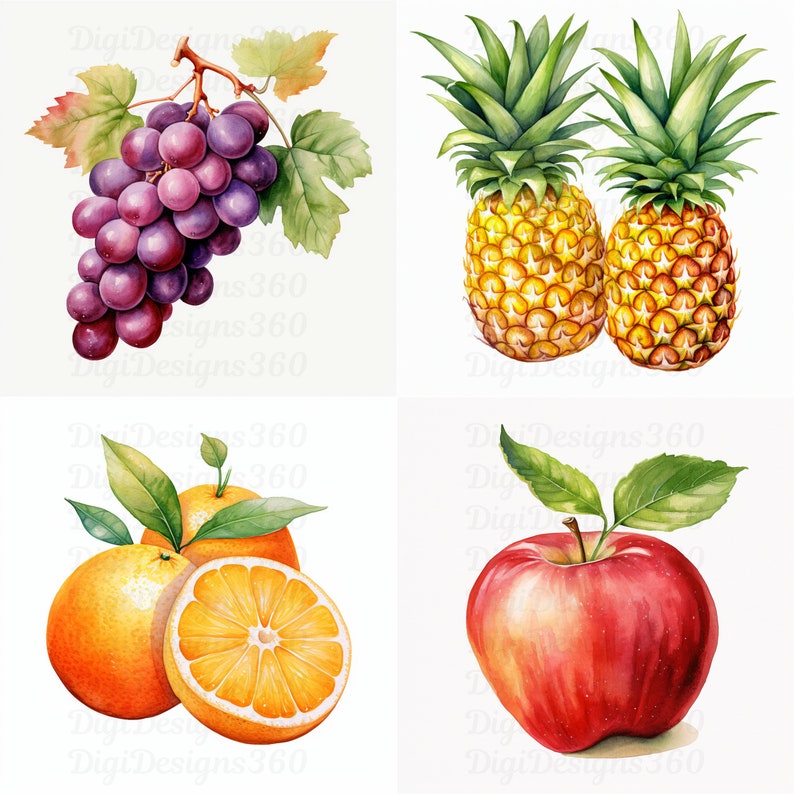 Cute Fruit Clipart Set Watercolor Tropical Fruits, Digital Download for ...